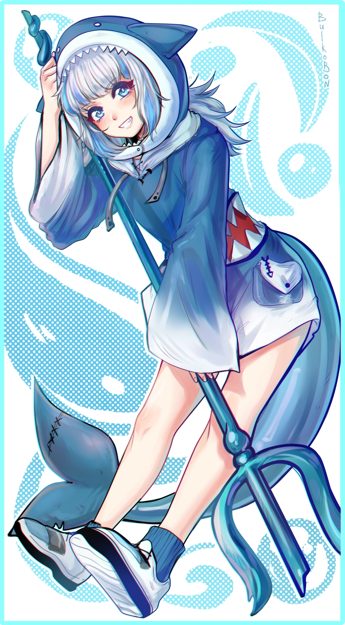 Safebooru - 1girl animal costume animal hood blue background blue eyes blue hair blue socks ...