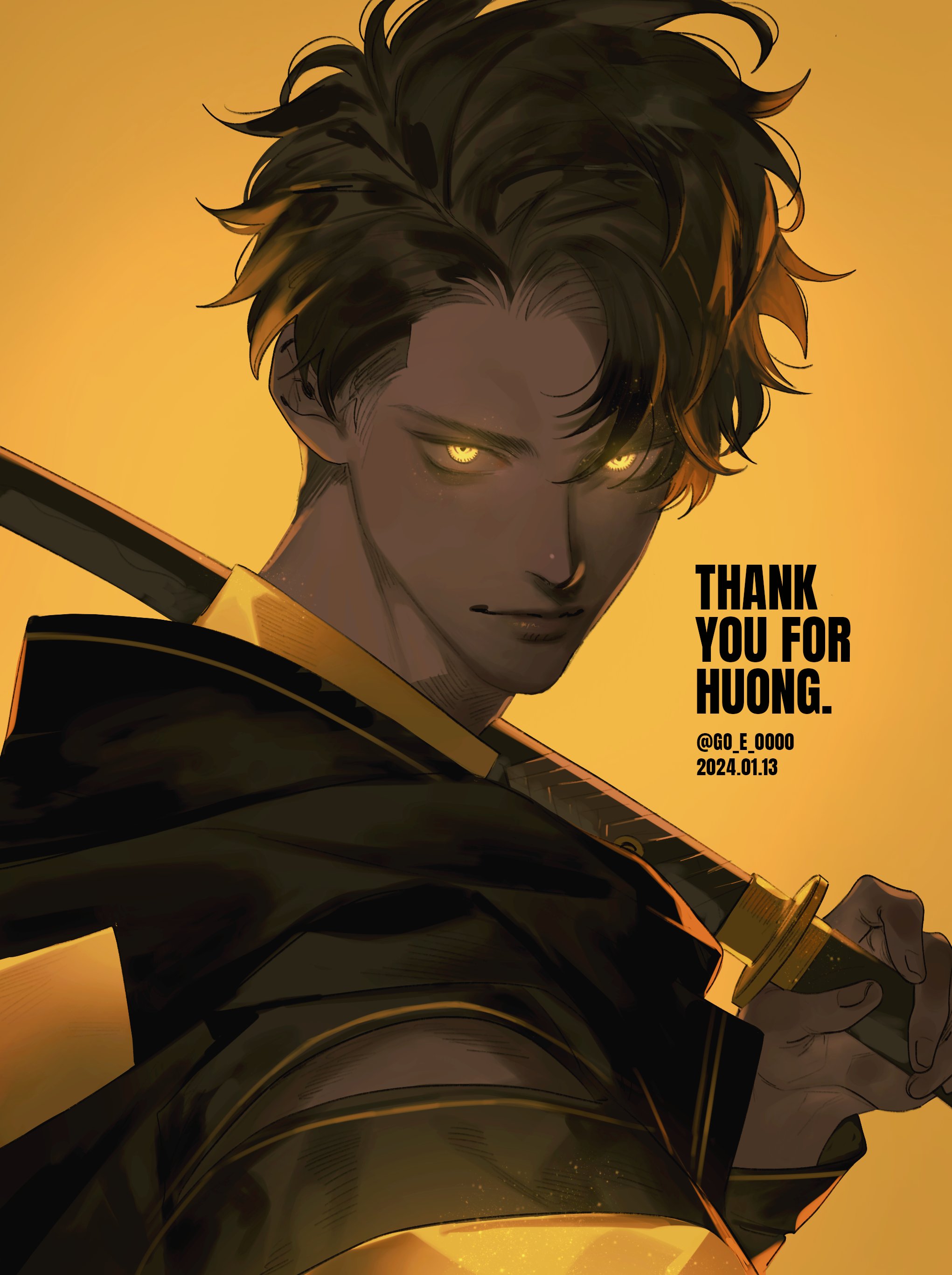 Safebooru - 1boy absurdres artist name asymmetrical bangs bishounen black hair black hood black ...