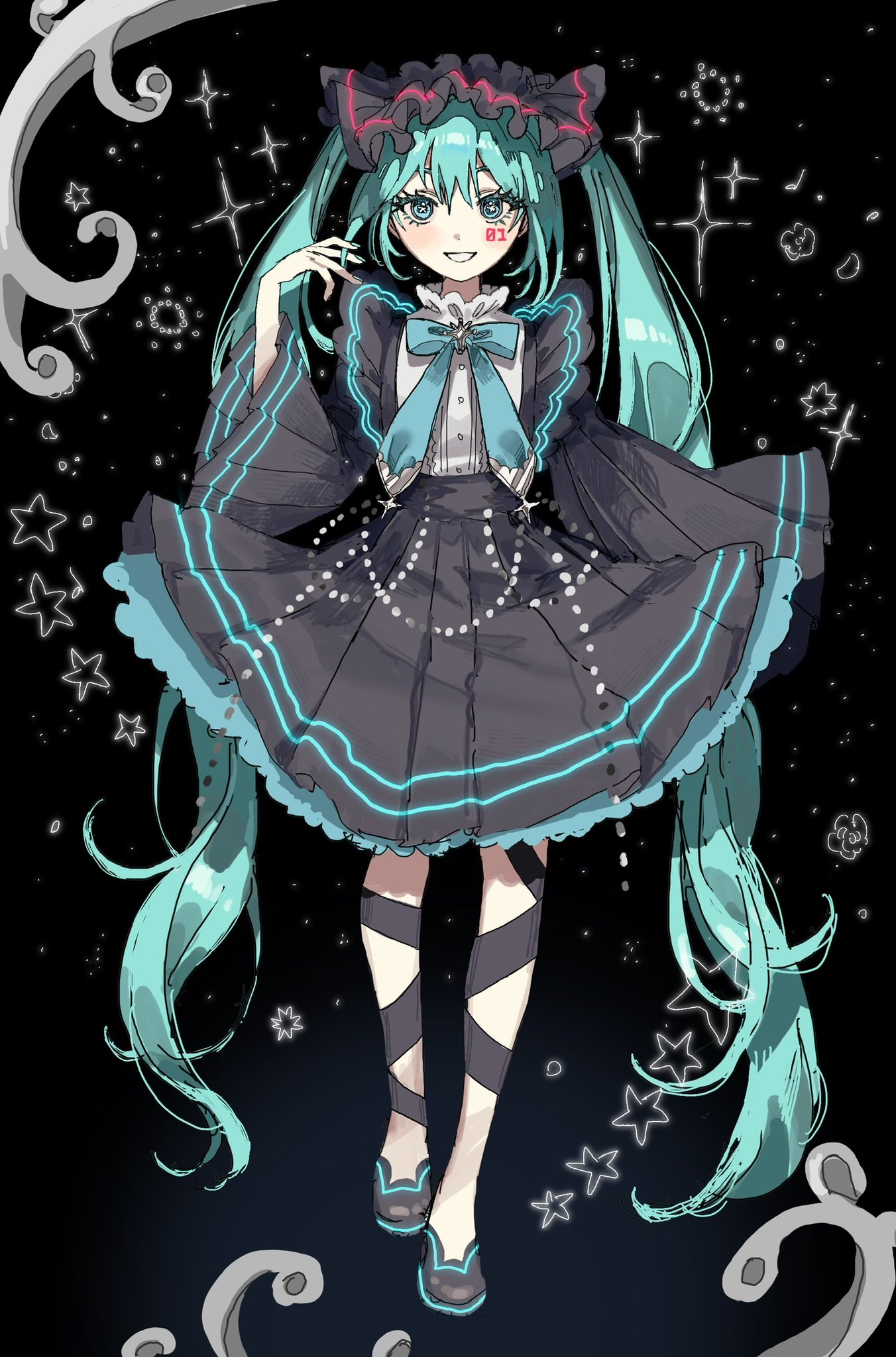 Safebooru - 1girl :d absurdly long hair black background black footwear black headwear black ...