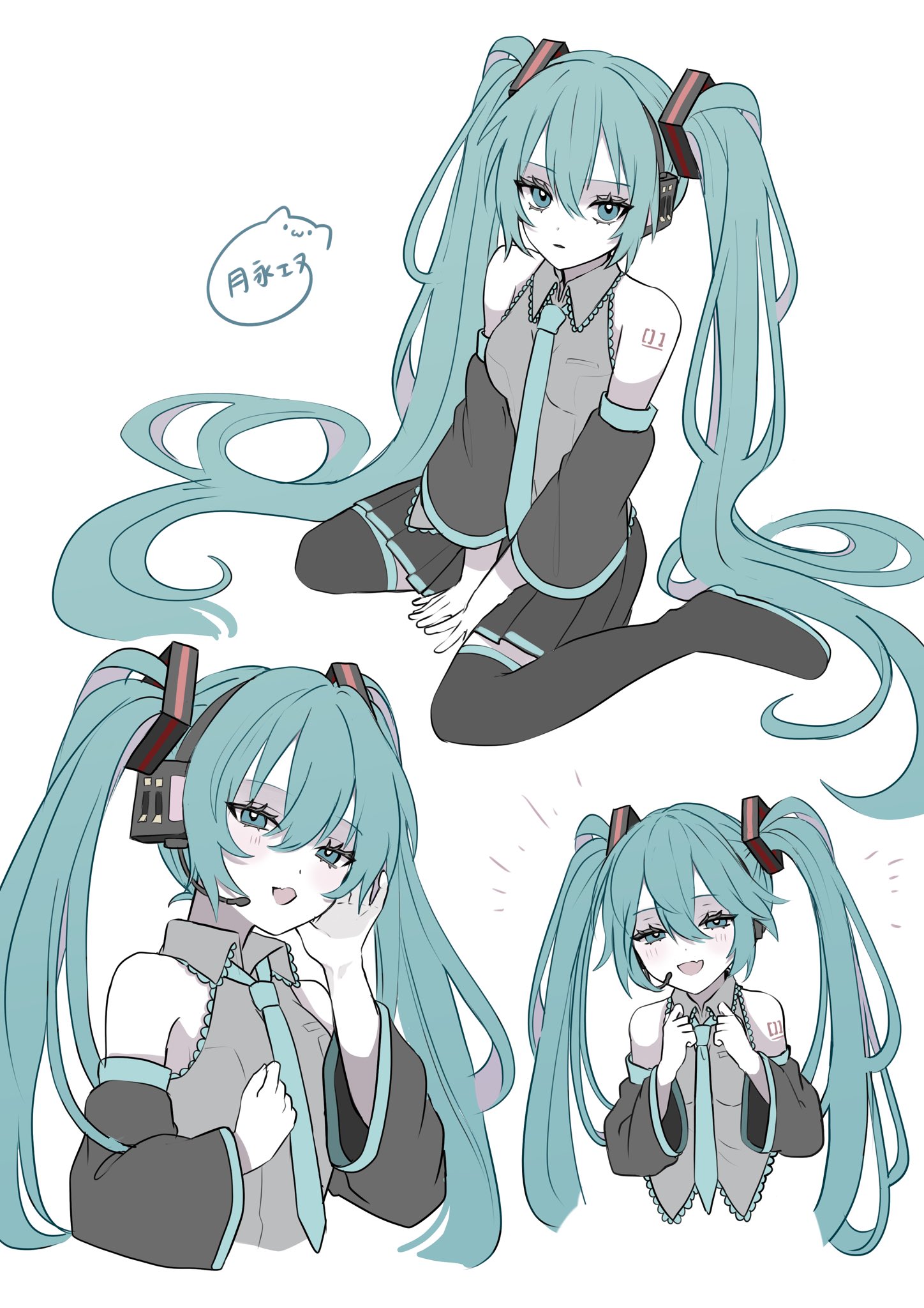 Safebooru - 1girl :d bare shoulders black footwear black skirt black sleeves blue eyes blue hair ...