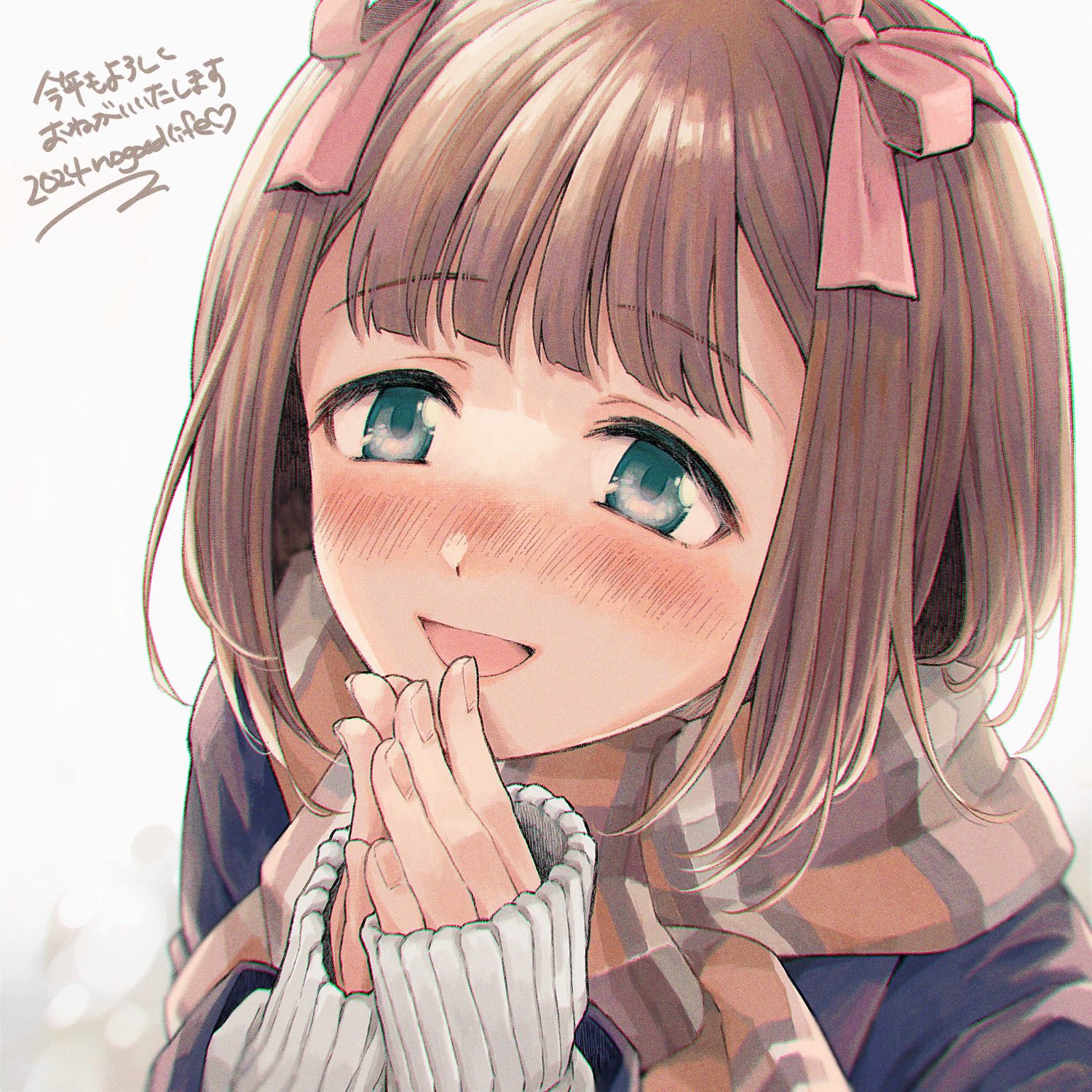 Safebooru - 1girl :d amami haruka artist name black coat blue eyes blunt bangs blush brown hair ...