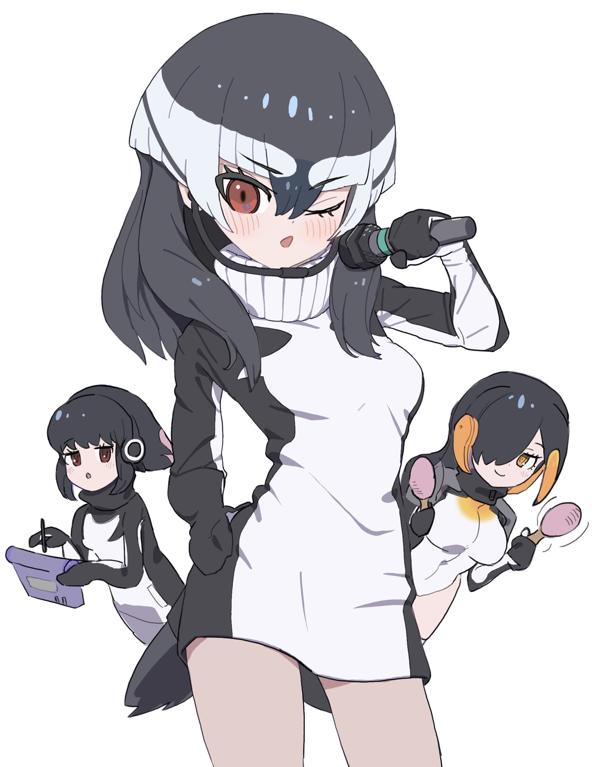 Safebooru - 3girls adelie penguin (kemono friends) black hair chinstrap ...