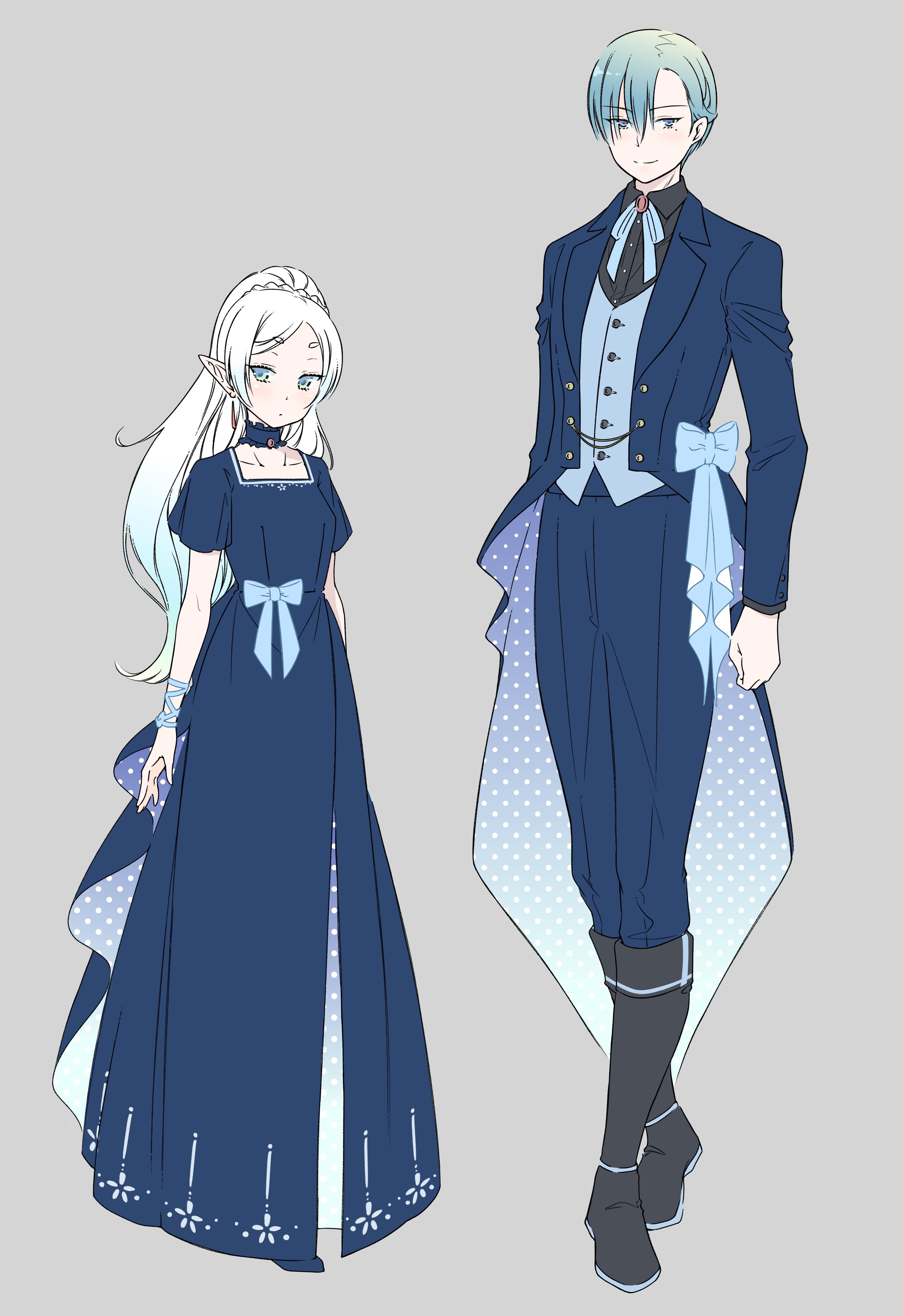 Safebooru - 1boy 1girl absurdres alternate costume alternate hairstyle arms at sides ...