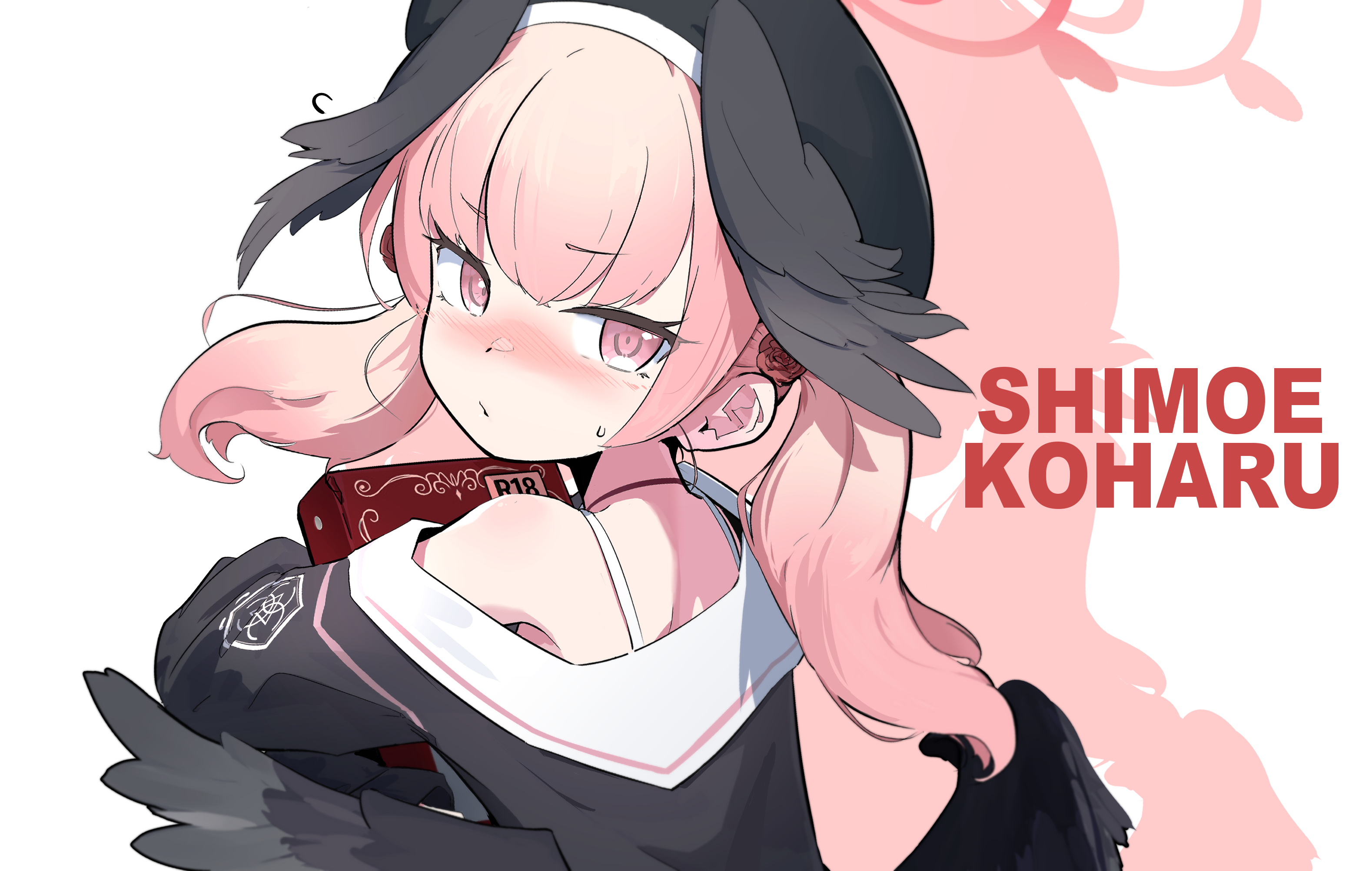 Safebooru - 1girl beret black headwear black shirt black wings blue archive blush character name ...