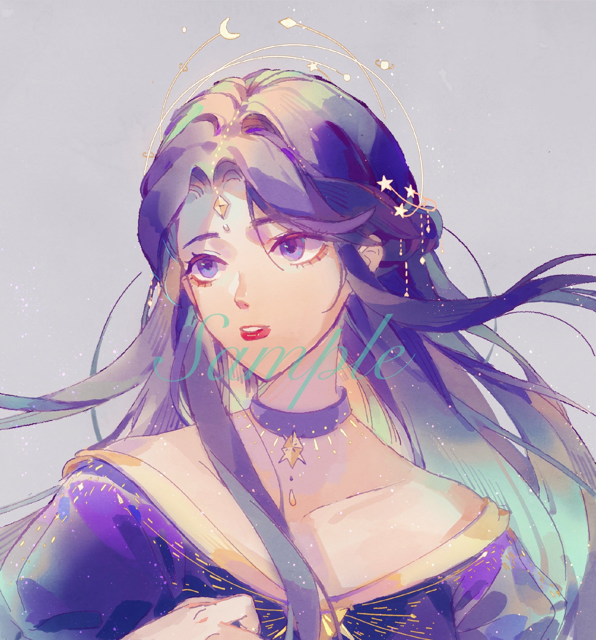 Safebooru - 1girl bare shoulders blue choker blue dress blue eyes blue hair blue sleeves braid ...