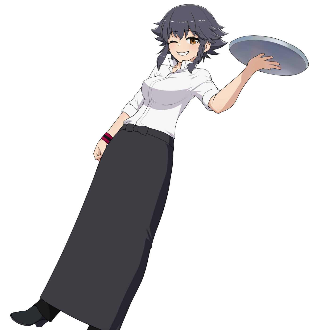 Safebooru - 1girl alternate costume apron black apron black footwear black hair black pants ...