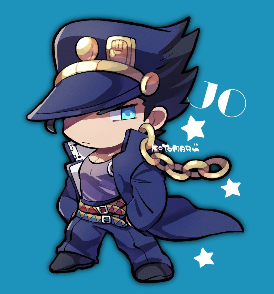 Safebooru - 1boy belt black footwear black hair blue coat blue eyes chain character name chibi ...