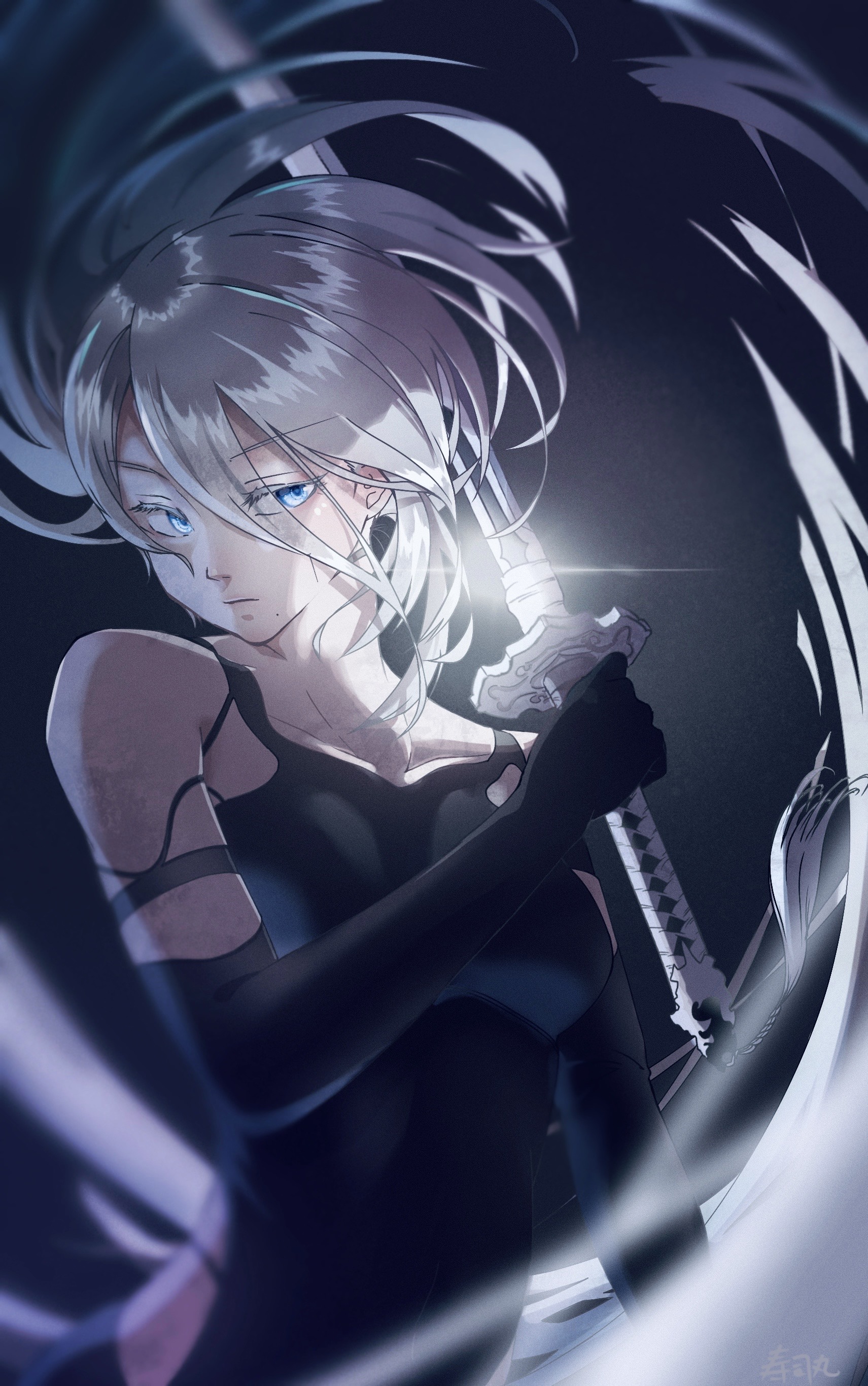 Safebooru - 1girl a2 (nier:automata) absurdres armlet bare shoulders black gloves black tank top ...