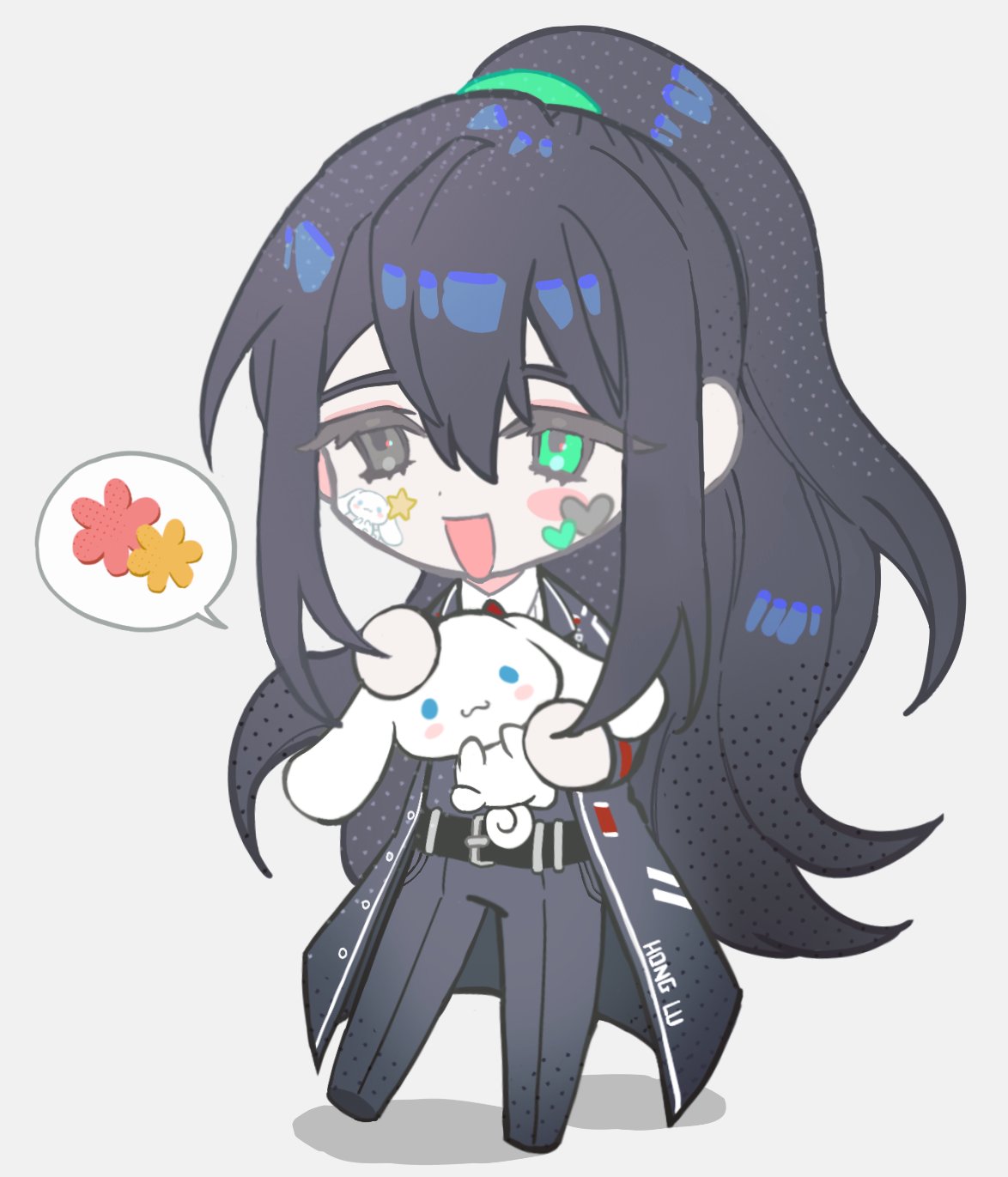 Safebooru - 1boy aqua eyes belt black belt black coat black eyes black hair black pants chibi ...