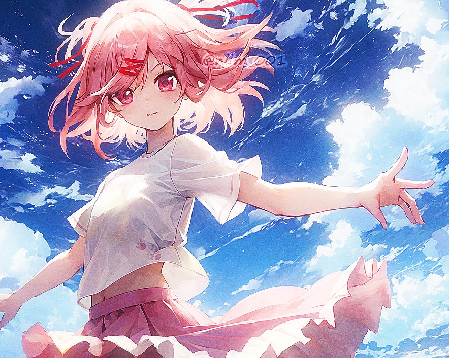 Safebooru - 1girl clouds cowboy shot doki doki literature club flat ...