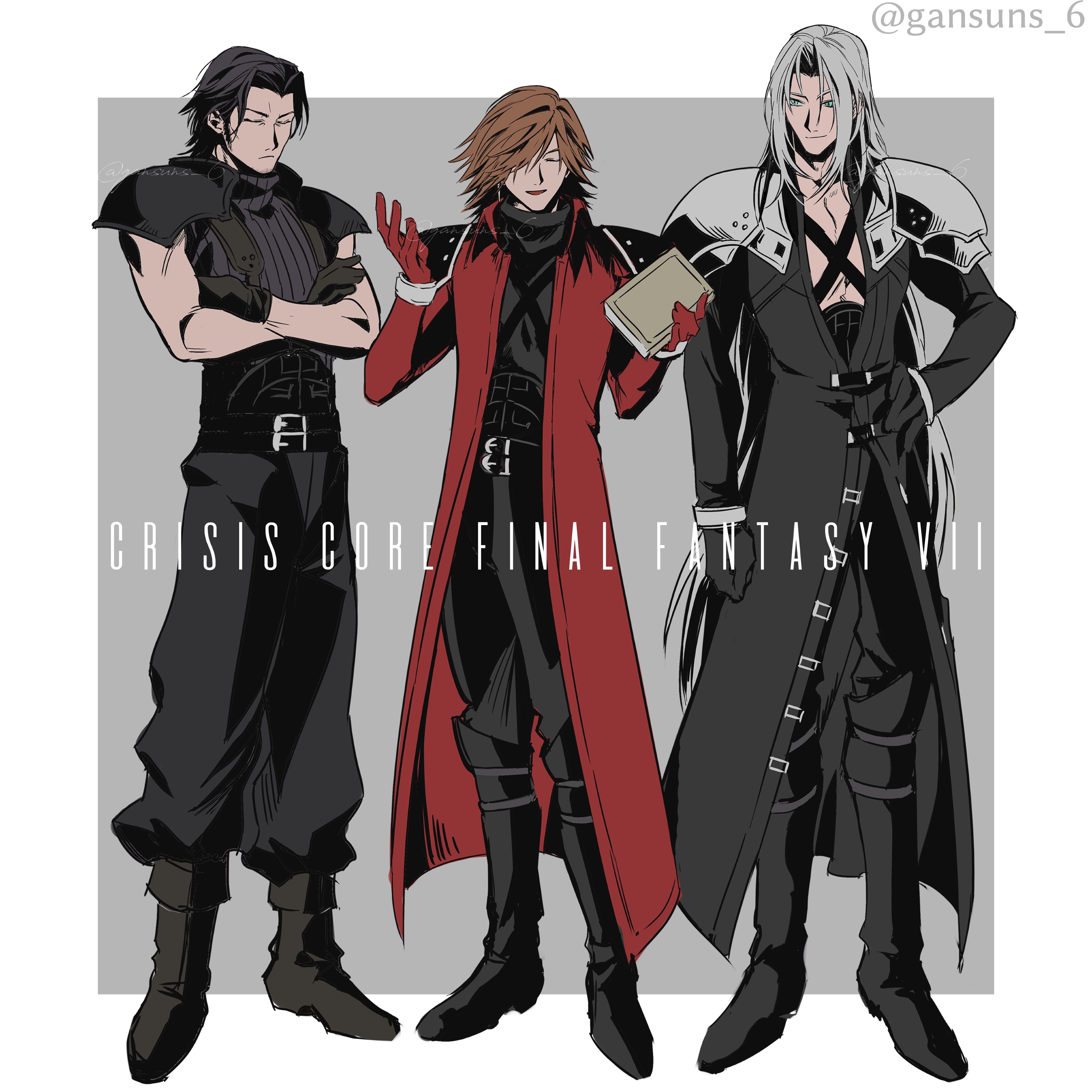 Safebooru - 3boys absurdres angeal hewley armor belt black belt black coat black footwear black ...