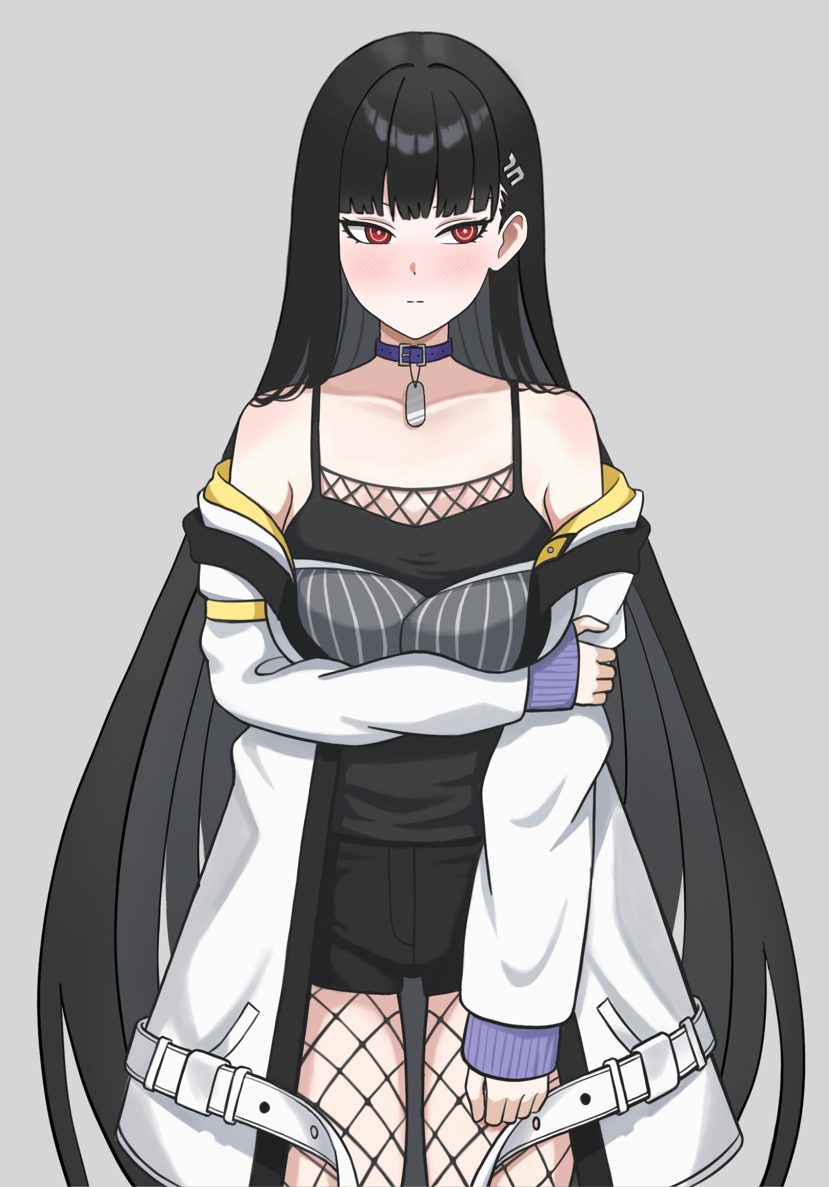 Safebooru - 1girl alternate costume belt collar black hair black shorts blue archive blunt bangs ...
