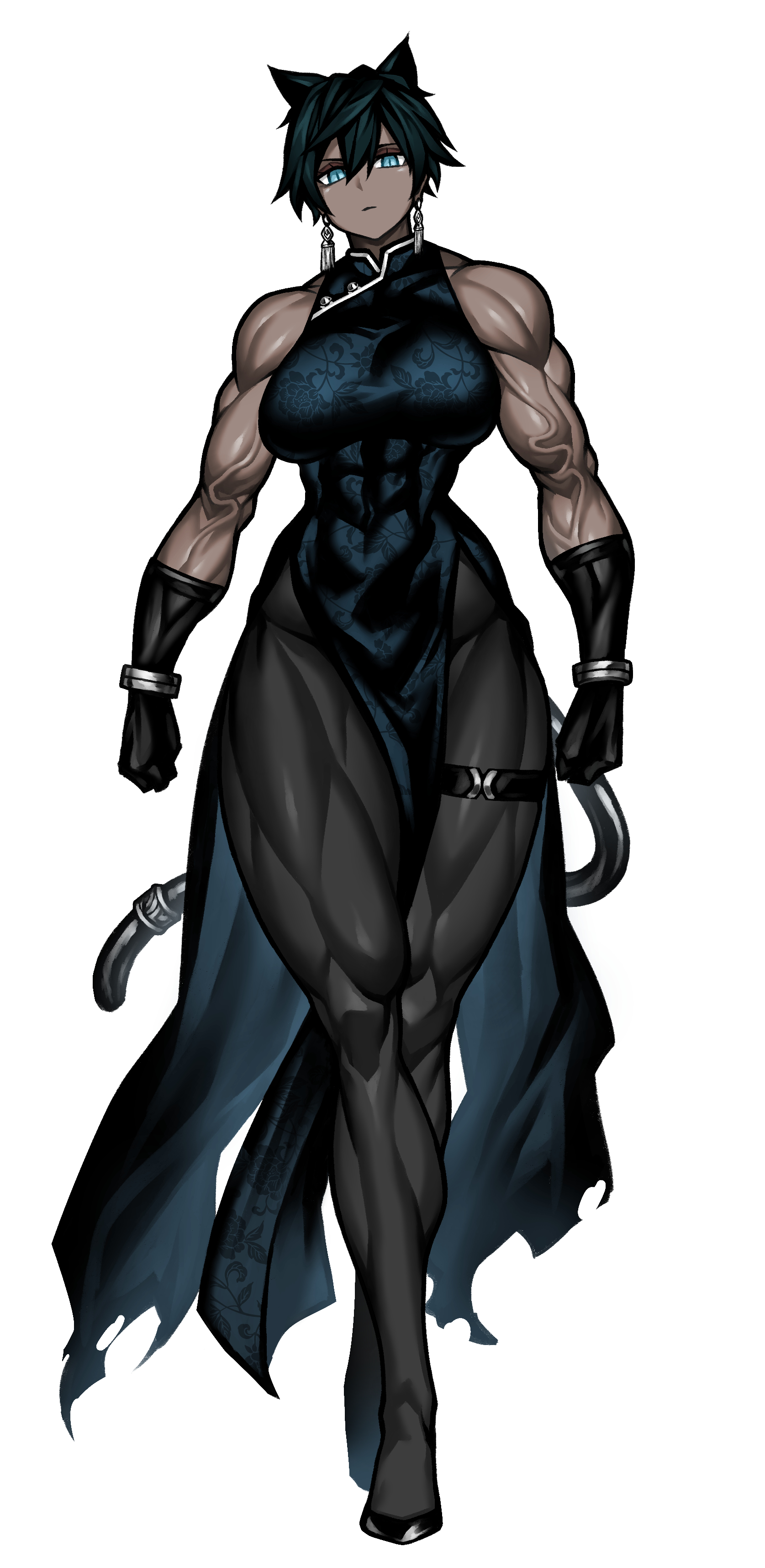 Safebooru - 1girl absurdres animal ears black dress black footwear black gloves black hair black ...