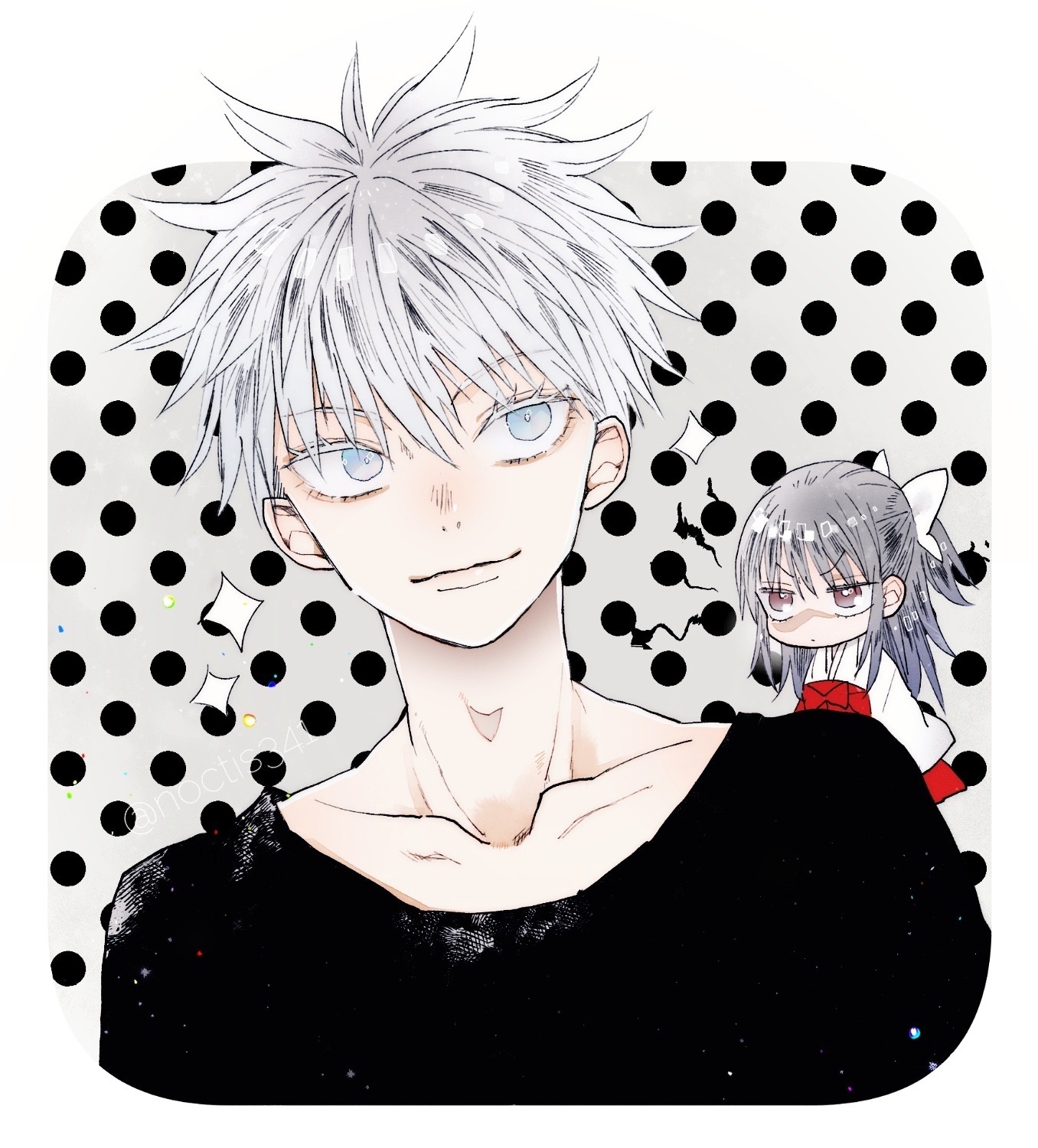 Safebooru - 1boy 1girl black hair blue eyes brown eyes chibi collarbone ...