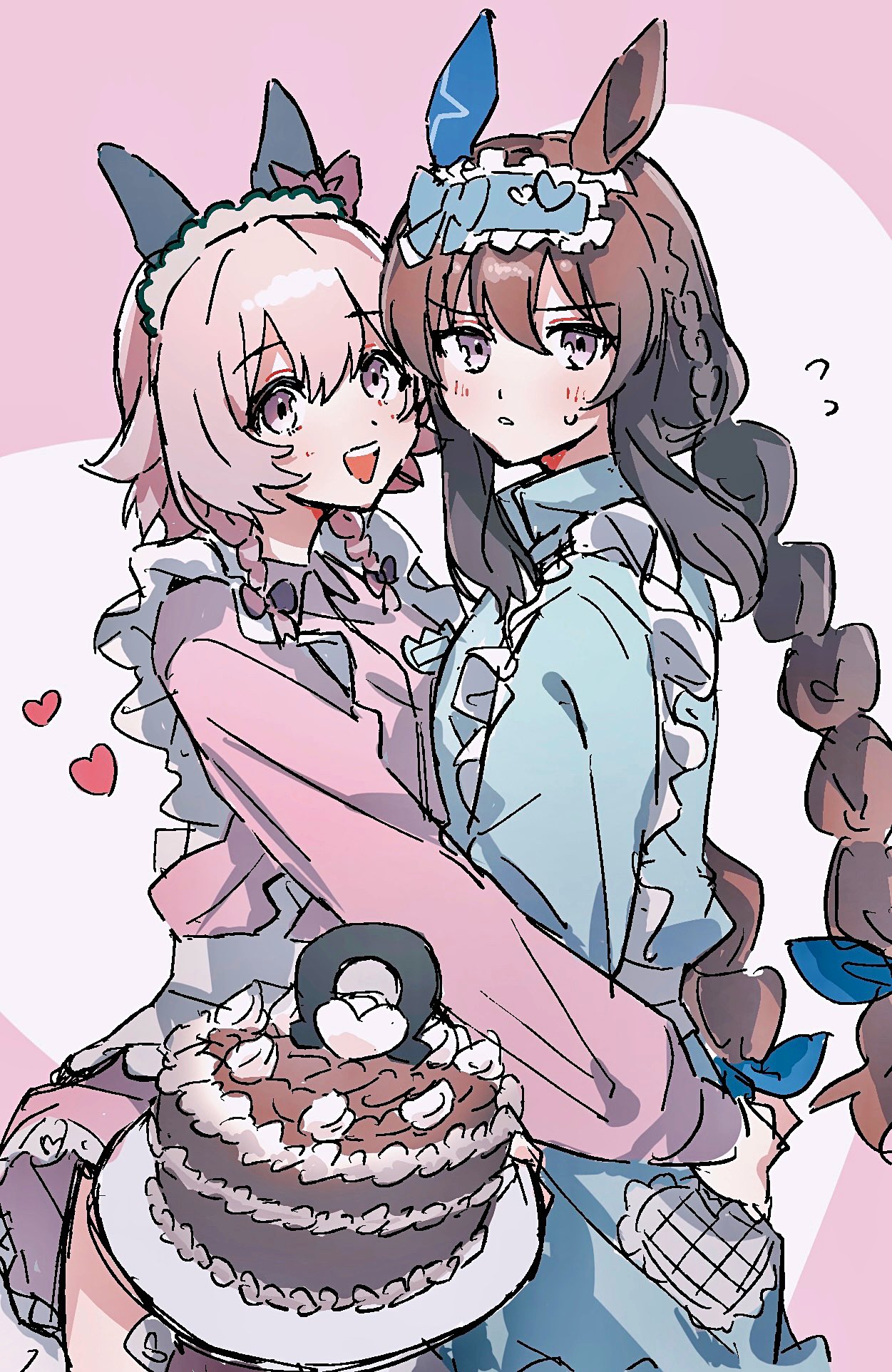 Safebooru - 2girls :d admire vega (umamusume) animal ears apron aqua ...