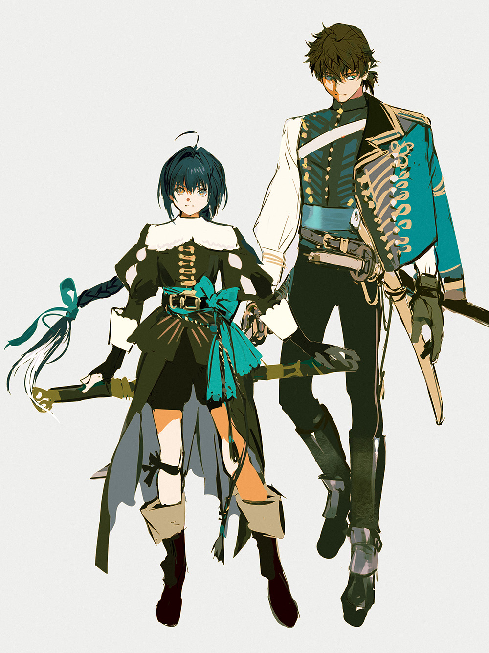 Safebooru - 1boy 1other ahoge androgynous black hair braid brown hair ...