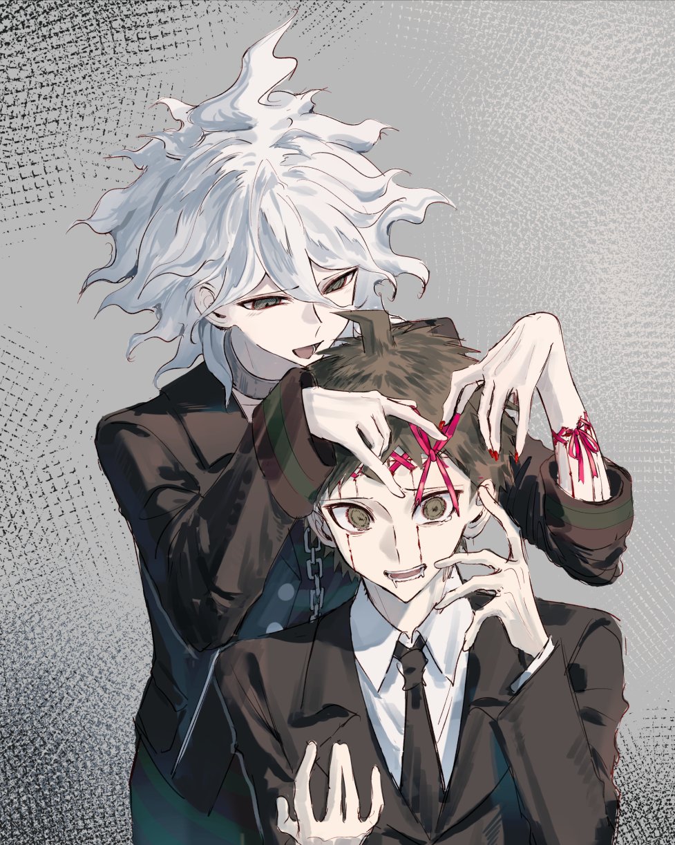 Safebooru - 2boys :d ahoge black jacket black necktie blood blood on ...