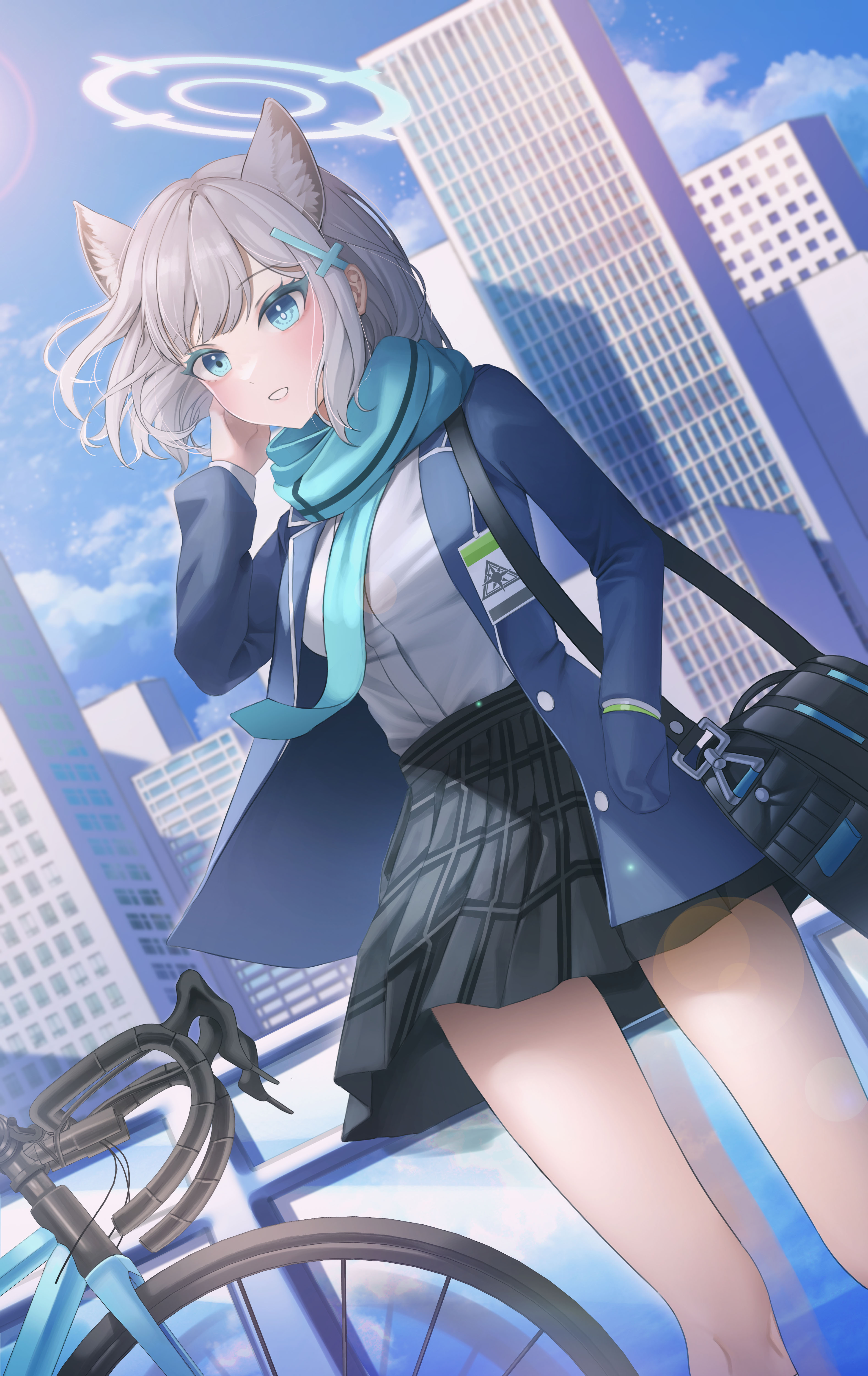 Safebooru - 1girl absurdres aillatoste animal ears blue archive blue eyes blush extra ears grey ...