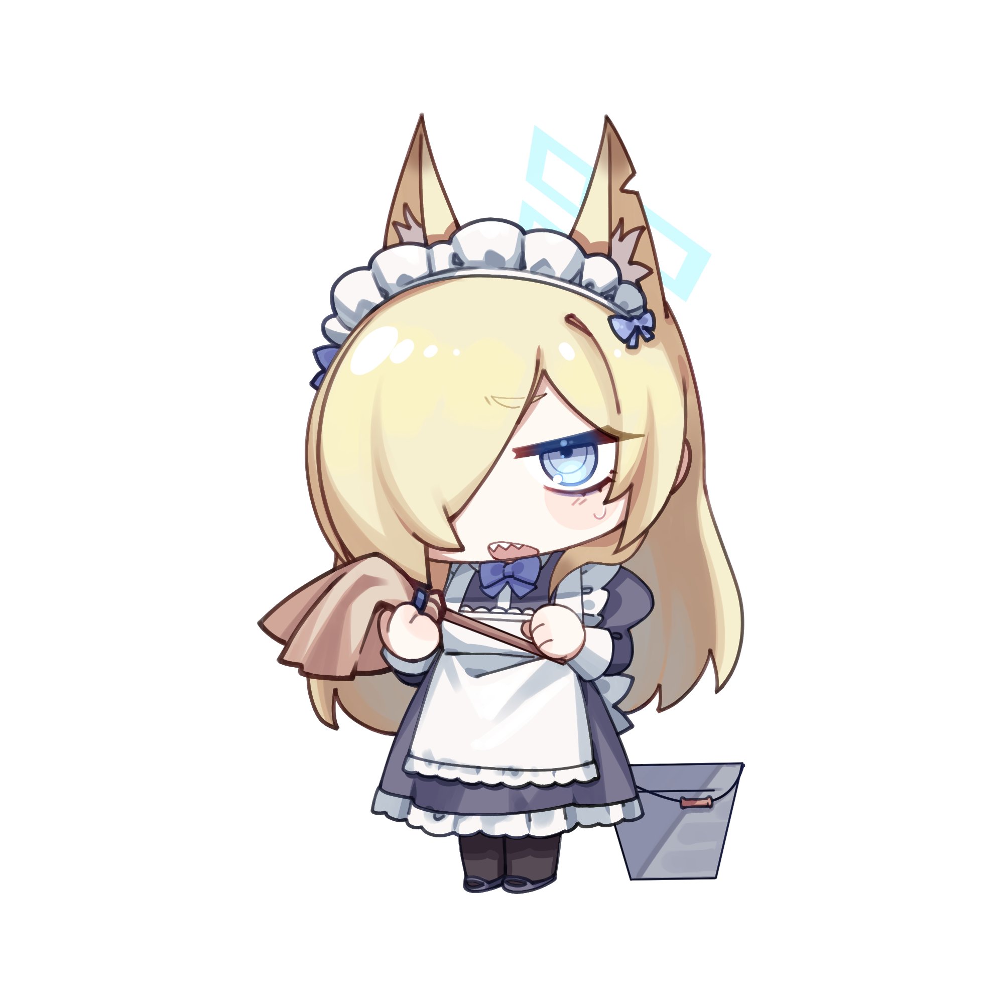Safebooru - 1girl alternate costume animal ears apron black dress blonde hair blue archive bow ...