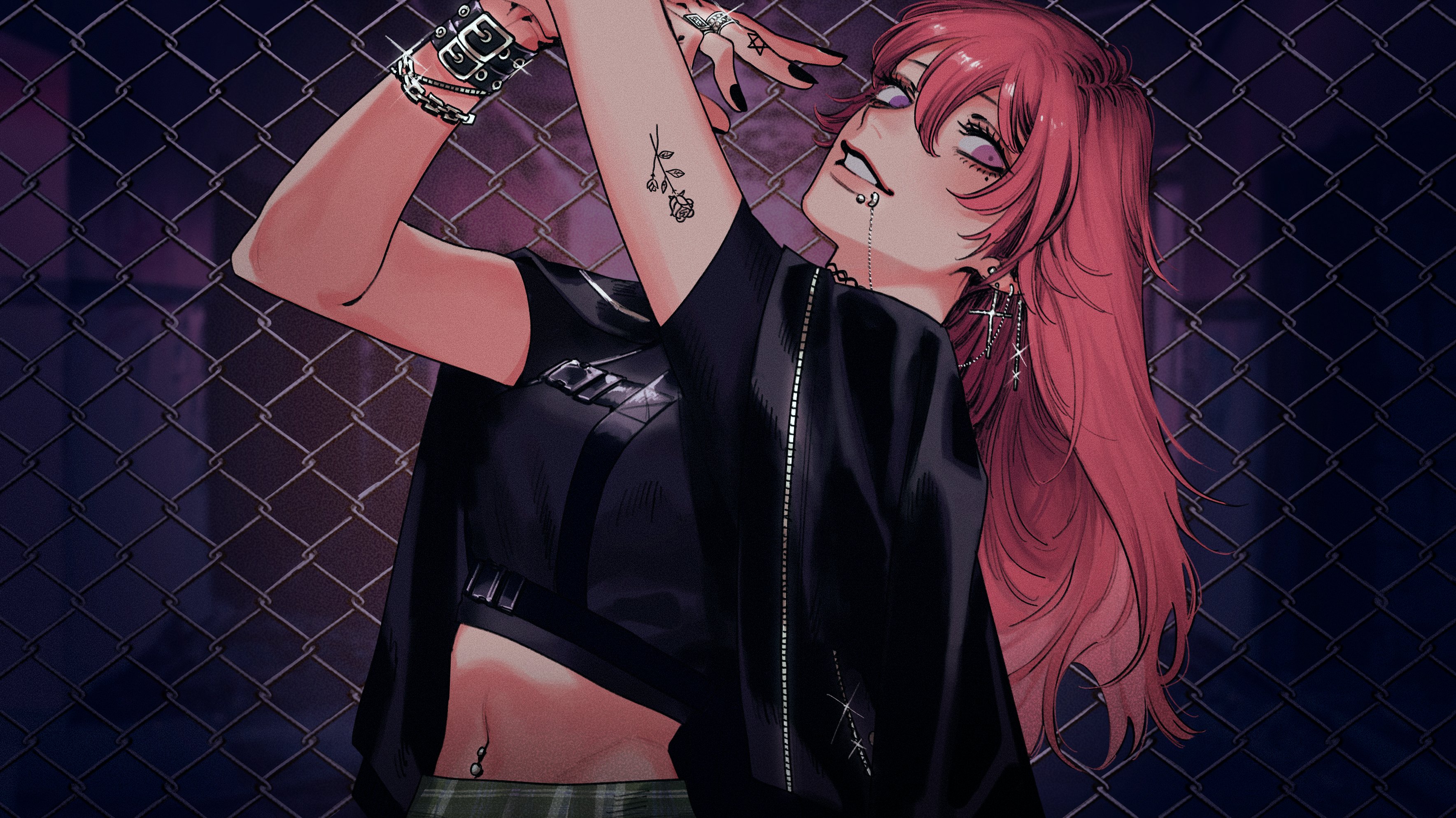 Safebooru 1girl Absurdres Arm Tattoo Arm Up Belt Buckle Black Jacket 7935