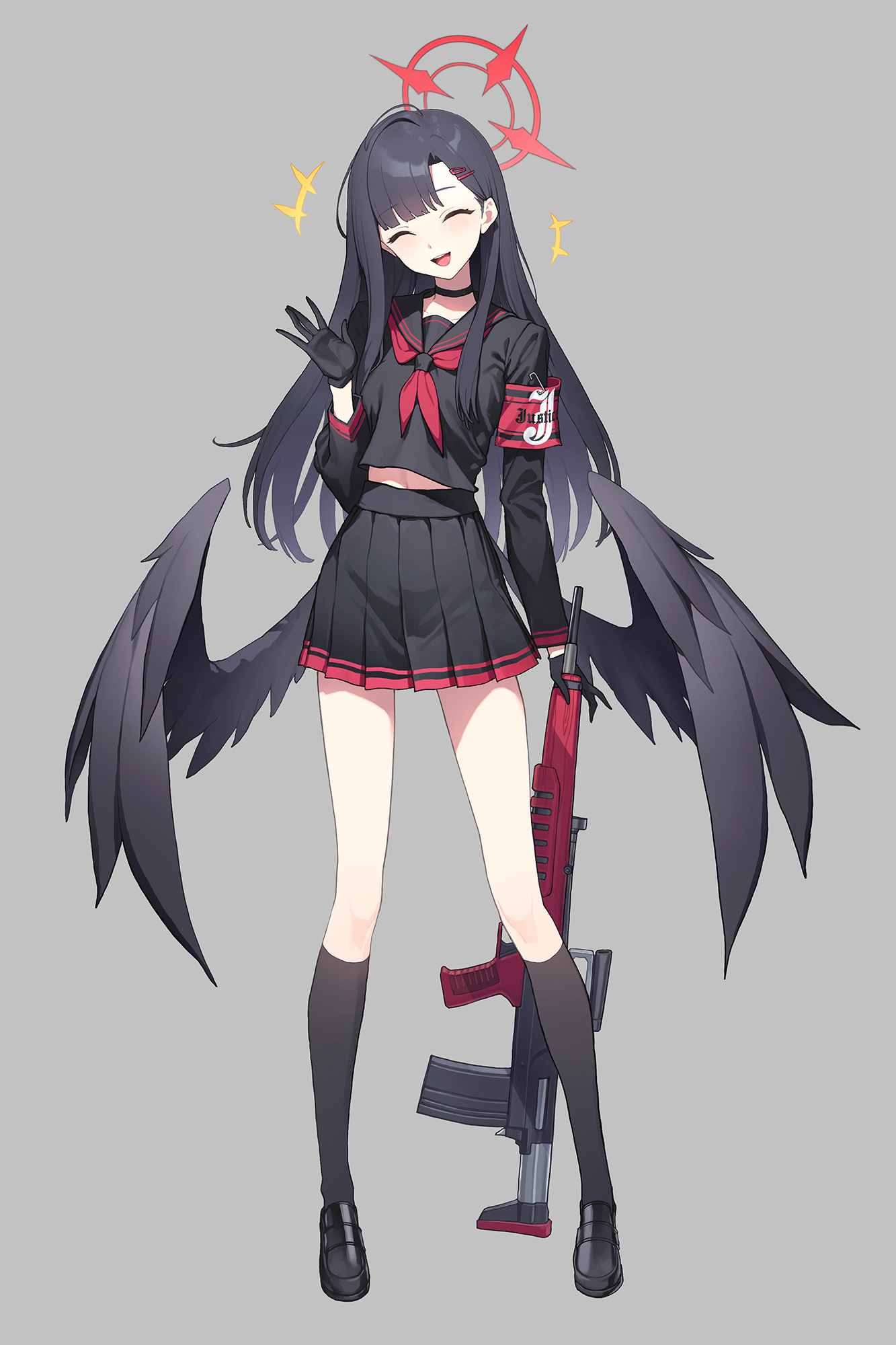 Safebooru - 1girl ^ ^ arm at side armband black choker black footwear black gloves black hair ...