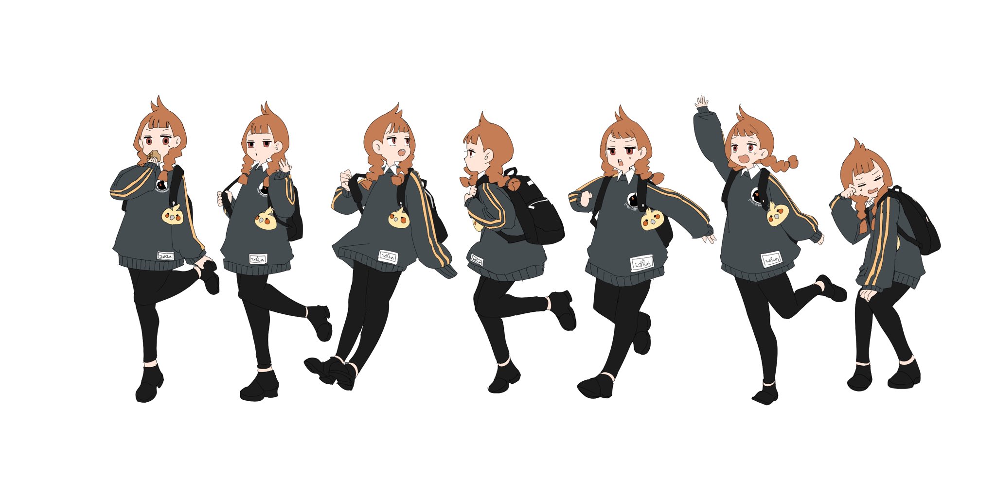 Safebooru - 1girl arm up backpack bag bird black footwear black pants character request check ...