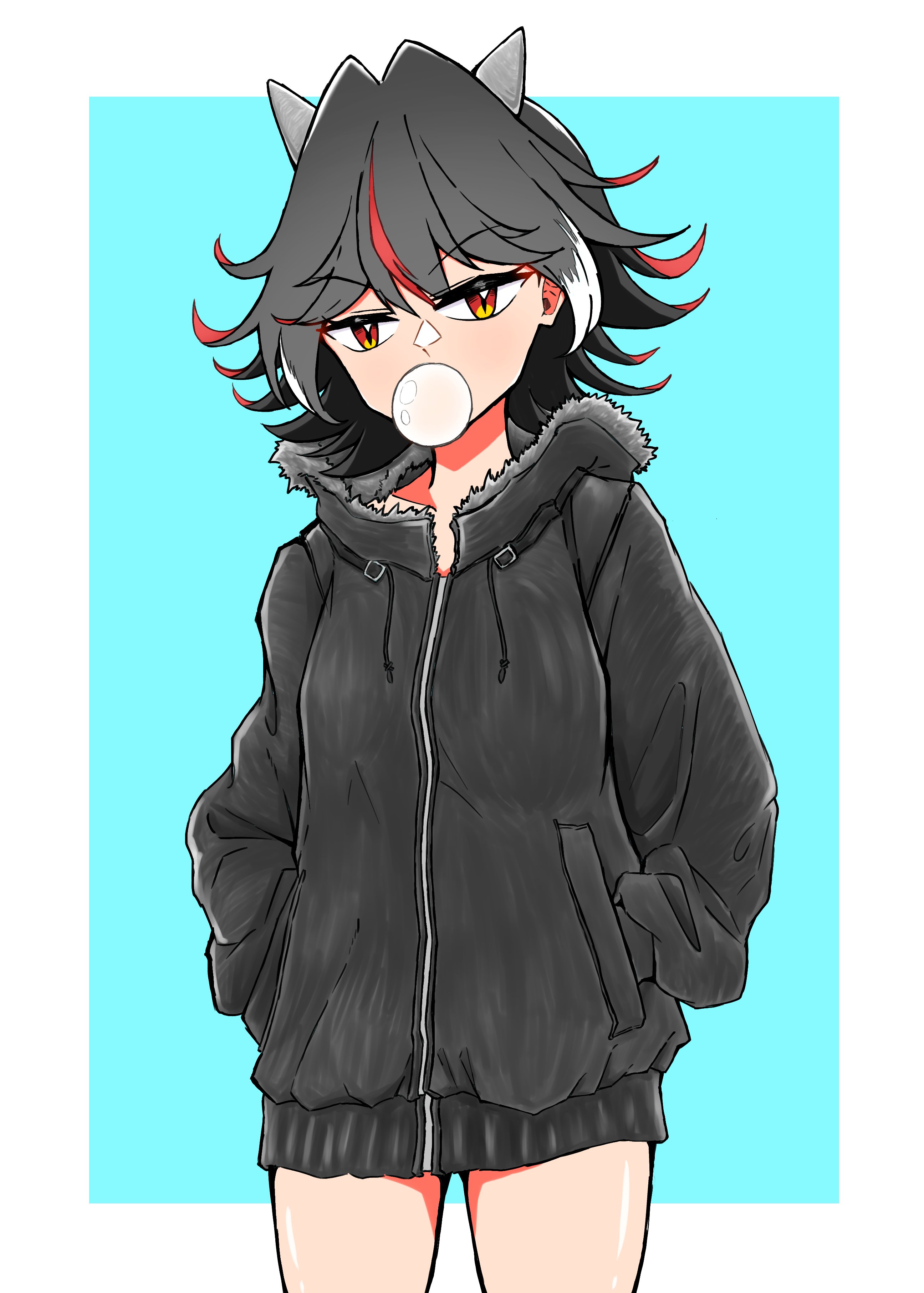 Safebooru - 1girl absurdres alternate costume black hair black jacket black skirt blue ...