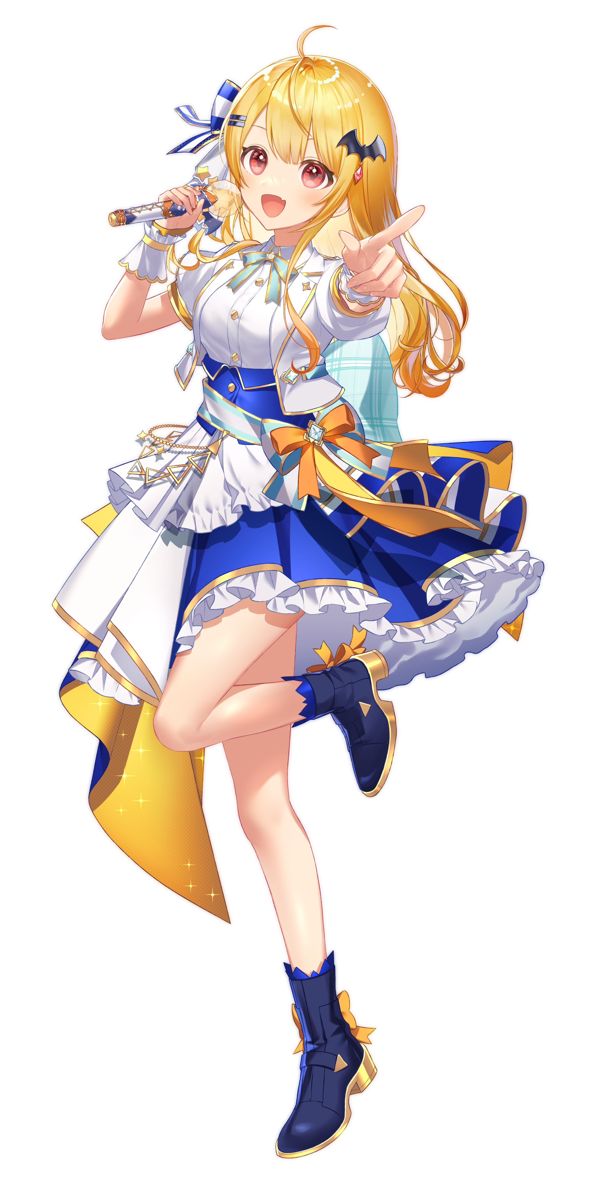 Safebooru - 1girl :d absurdres ahoge alternate hairstyle ankle boots back bow bat hair ornament ...