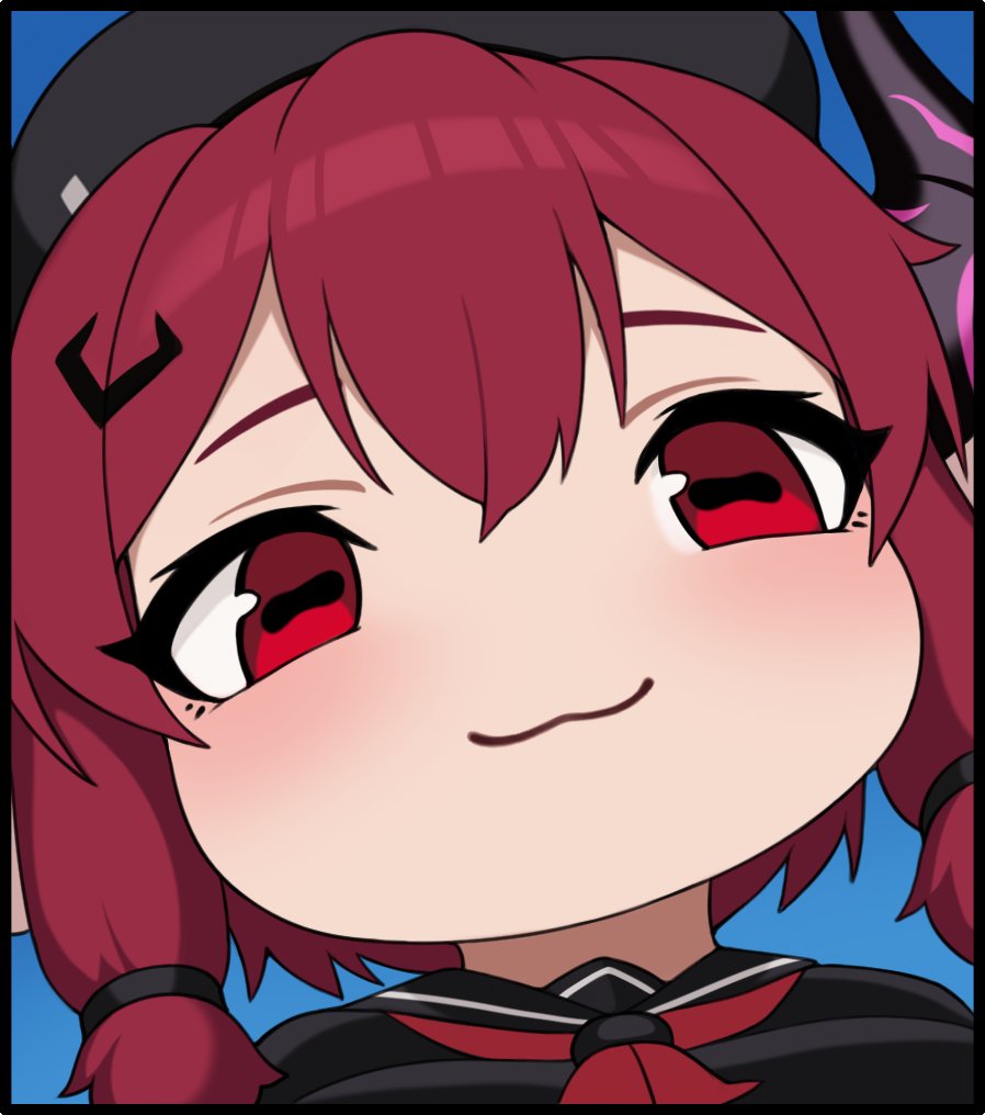 Safebooru - :3 black headwear blush close-up enarane goat-chan (enarane) horizontal pupils horns ...