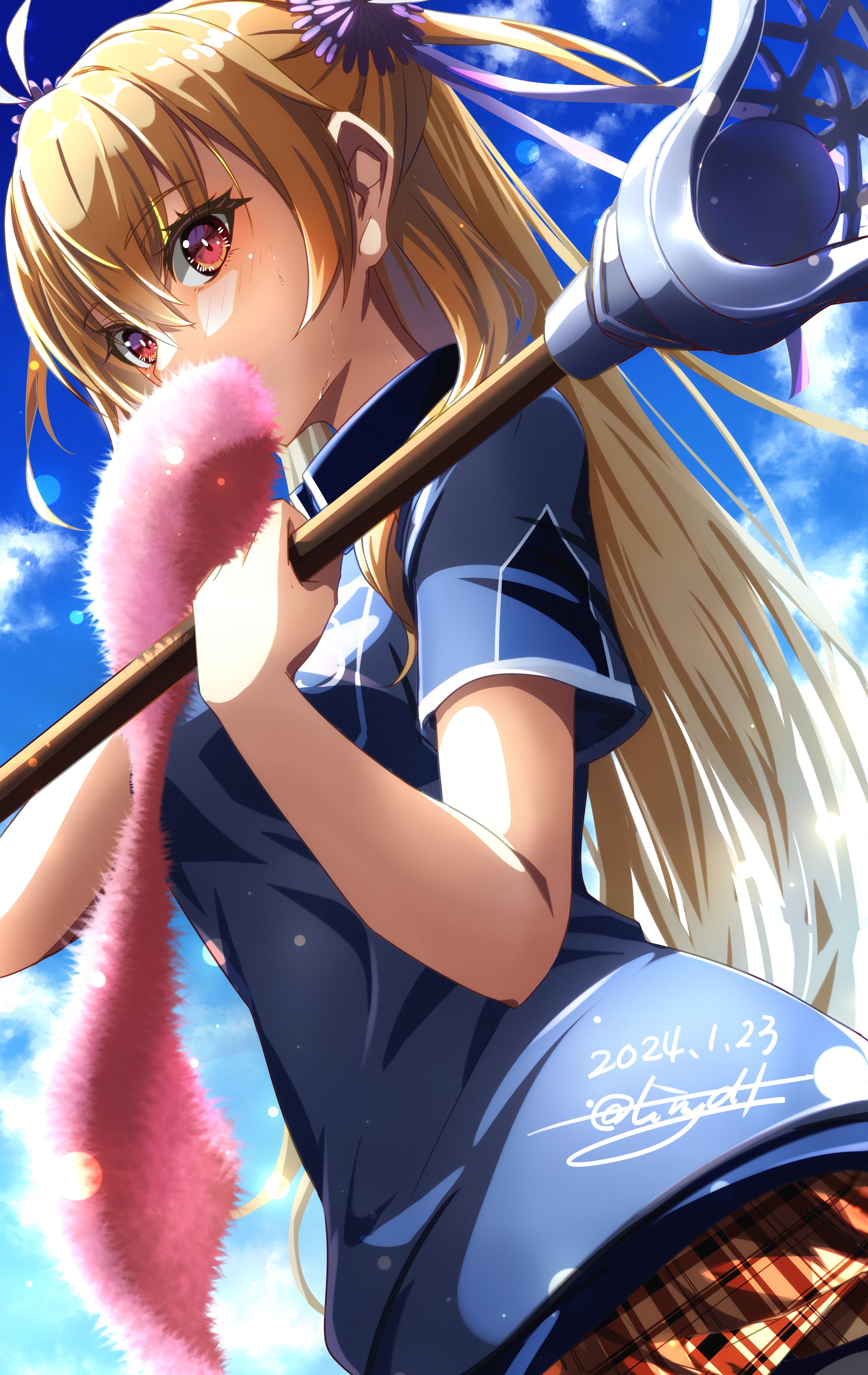 Safebooru - 1girl absurdres ahoge alisa reinford blonde hair blue sky dated eiyuu densetsu hair ...