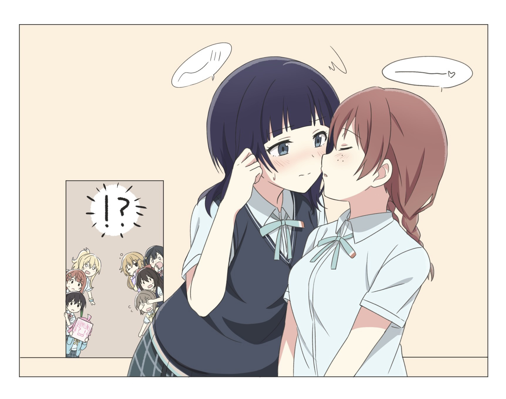 Safebooru - !? 0 0 6+girls ahoge aqua ribbon asaka karin black hair blonde hair blue hair blue ...