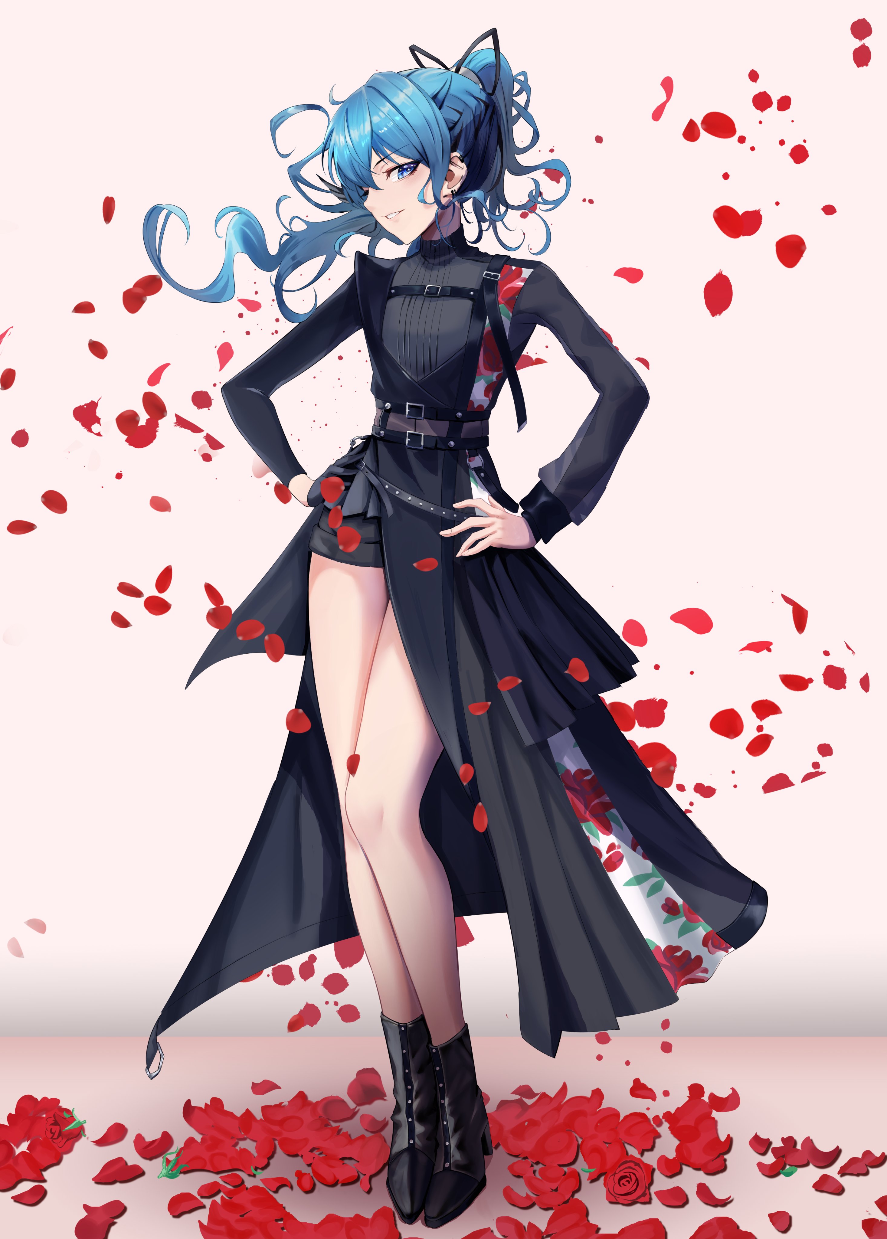 Safebooru - 1girl absurdres bare legs belt black belt black dress black footwear black ribbon ...