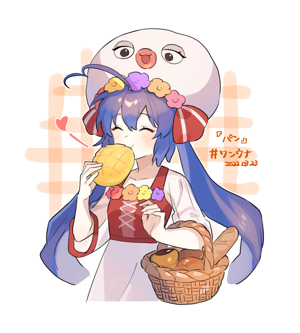 Safebooru - 1girl :t ^ ^ ahoge baguette basket blue eyes blue hair ...