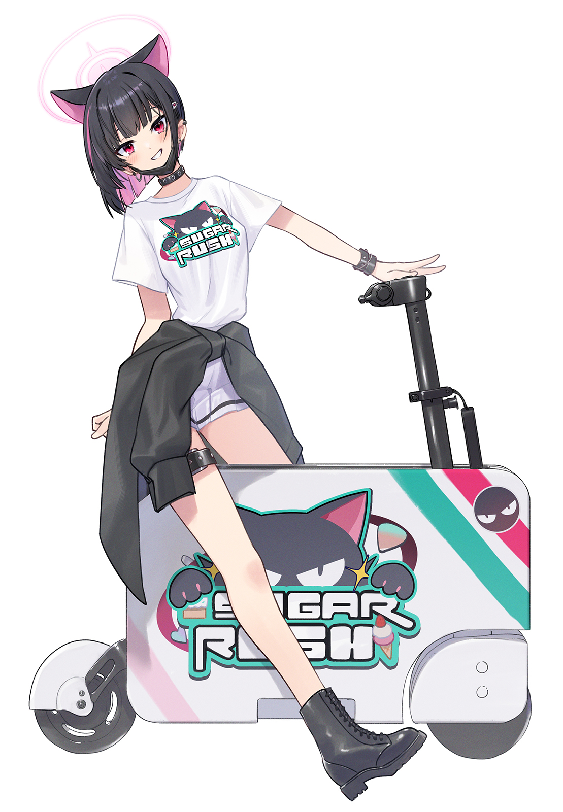 Safebooru - 1girl ankle boots belt black belt black choker black footwear black hair black ...