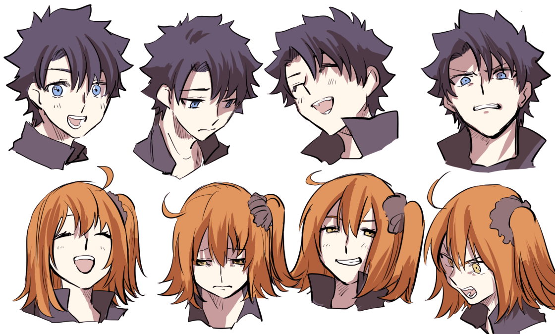 Safebooru - 1boy 1girl :d ahoge angry black hair black scrunchie blue ...