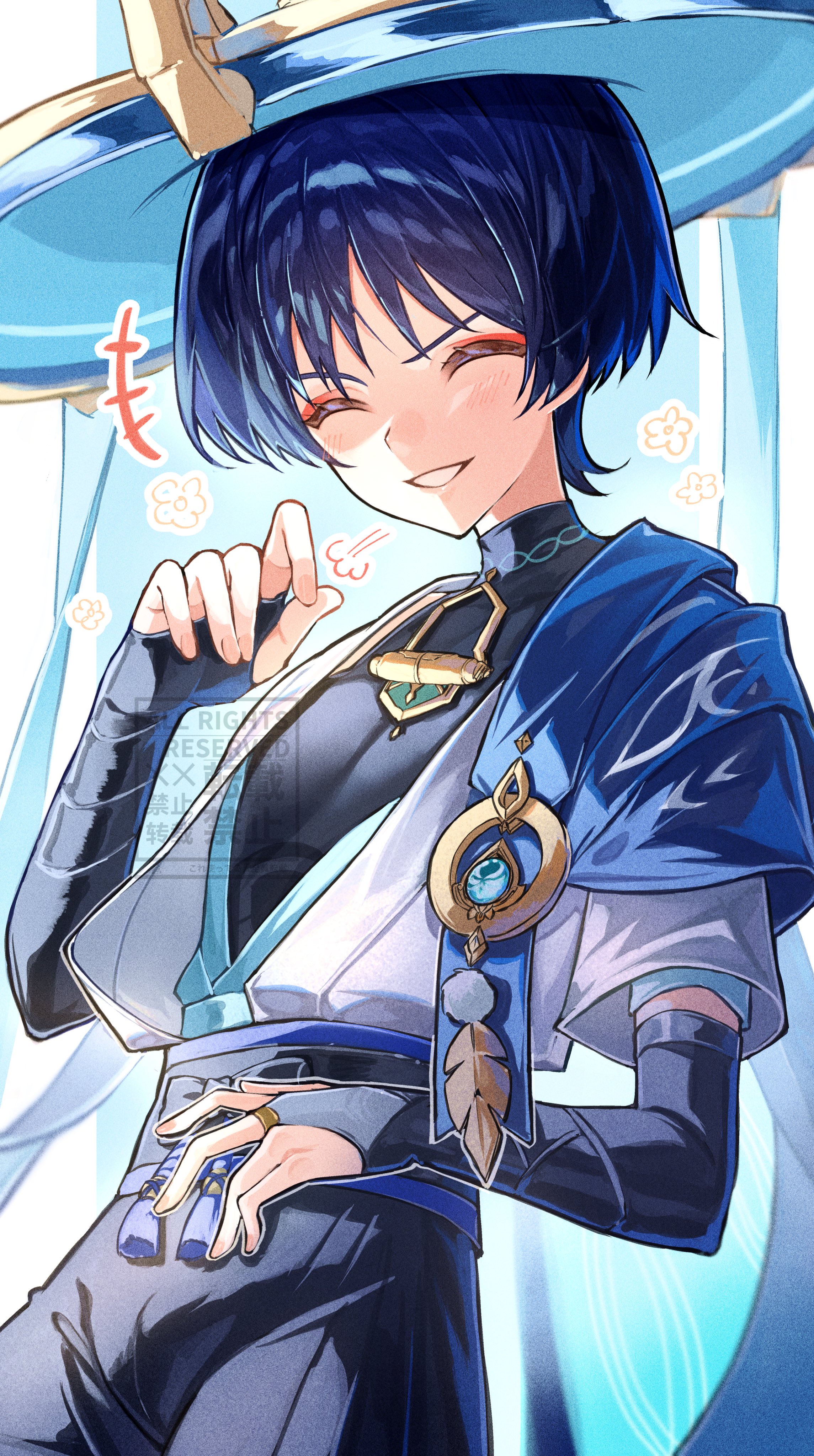 Safebooru - 1boy absurdres bishounen blue hair closed eyes cowboy shot ...
