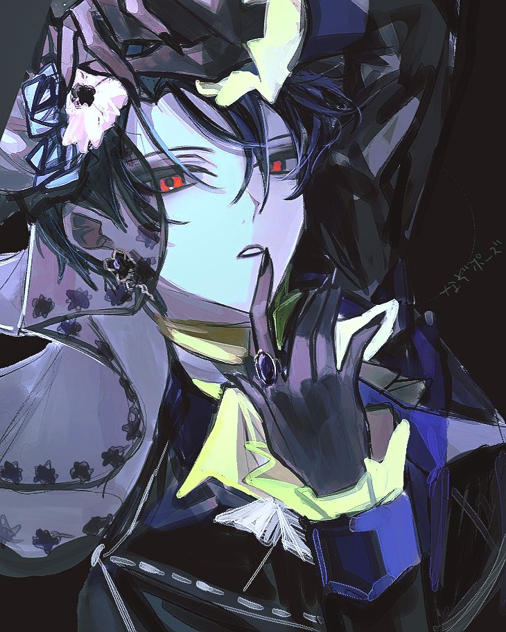 Safebooru 1boy Black Background Black Gemstone Black Hair Black 8612