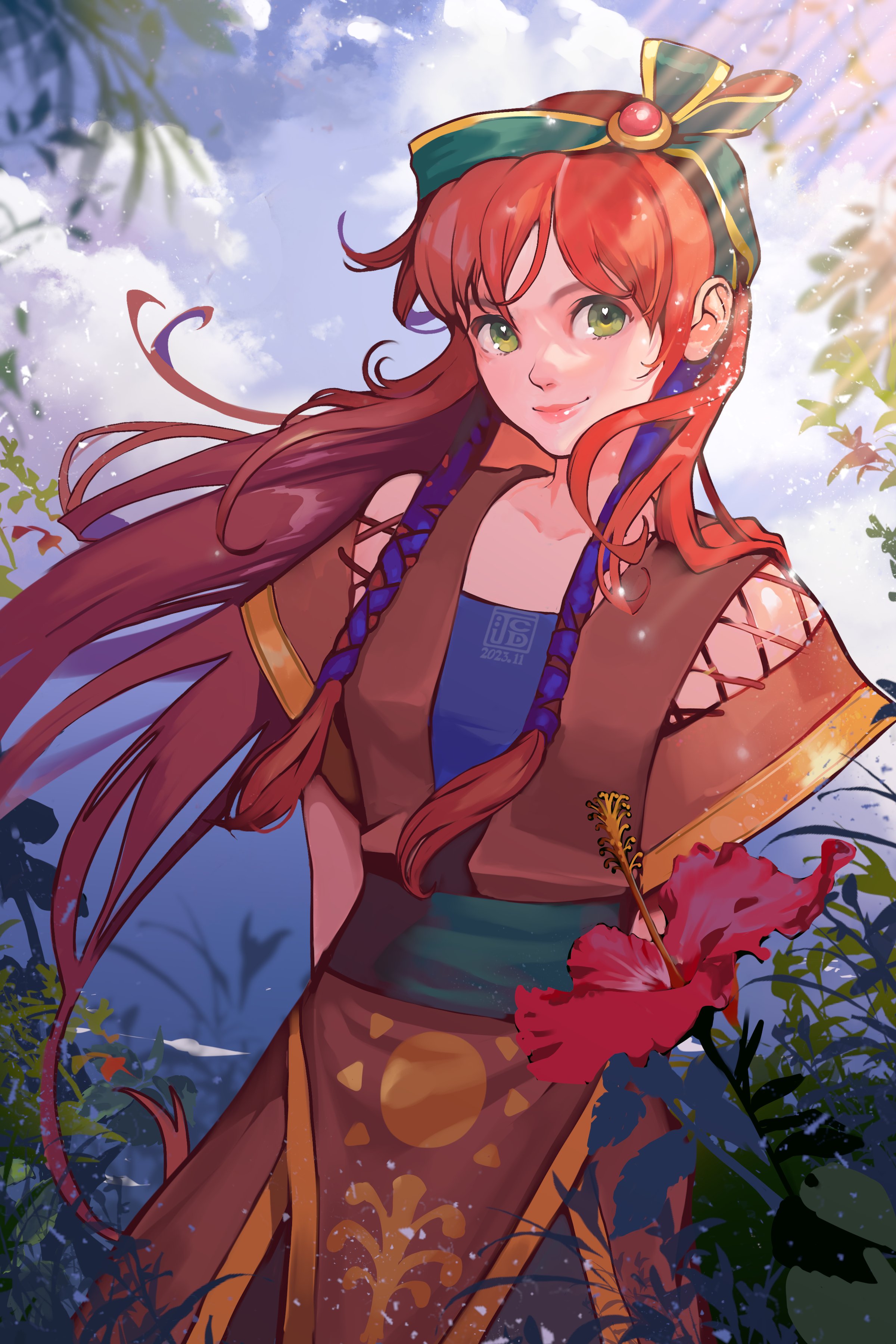 Safebooru - 1girl absurdres arms behind back blue ribbon blue shirt blurry blurry background ...