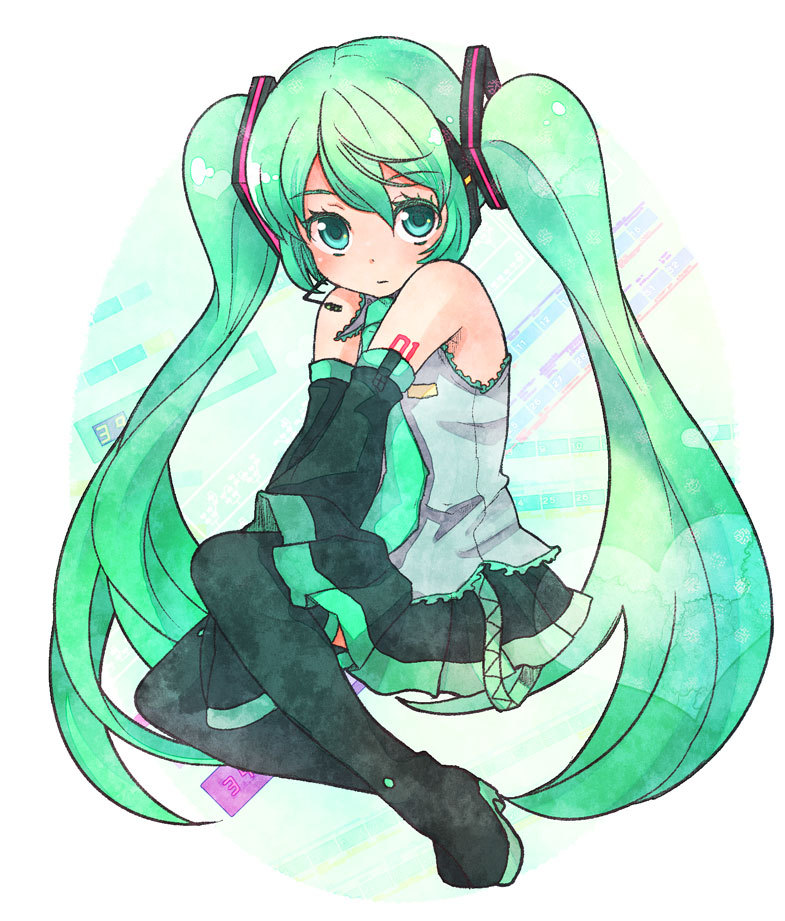 Safebooru - aqua eyes aqua hair detached sleeves hatsune miku headphones headset long hair ...