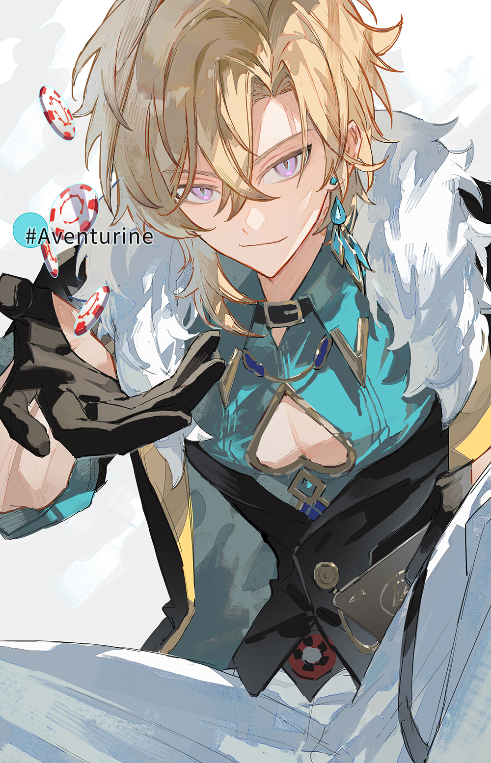 Safebooru - 1boy aventurine (honkai: star rail) black gloves blonde hair closed mouth clothing ...