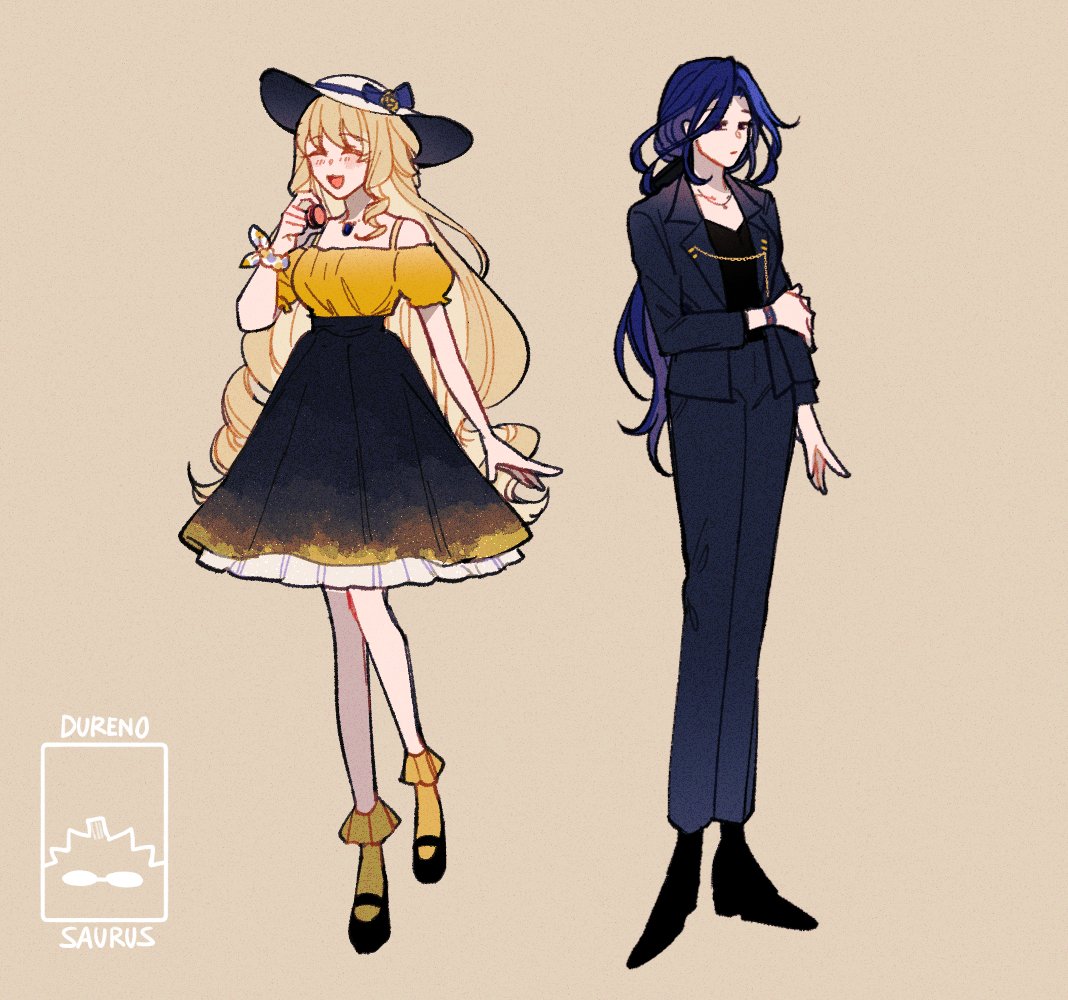 Safebooru - 2girls bare shoulders black footwear black jacket black pants blonde hair blue hair ...