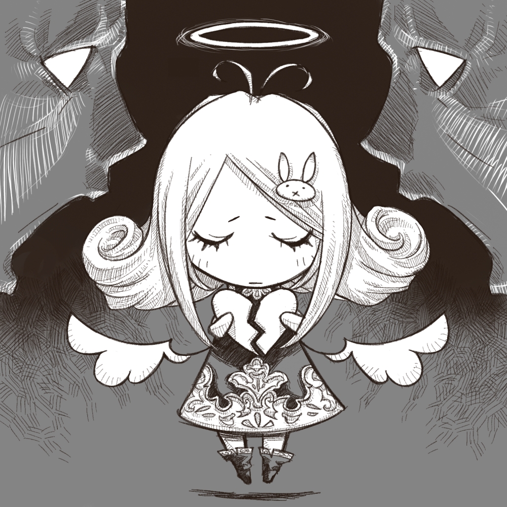 Safebooru - 1girl 2others antenna hair black background blank eyes ...