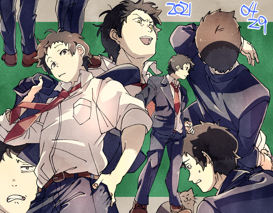 Safebooru - 1boy adachi tooru bags under eyes belt breast pocket brown belt brown footwear brown ...