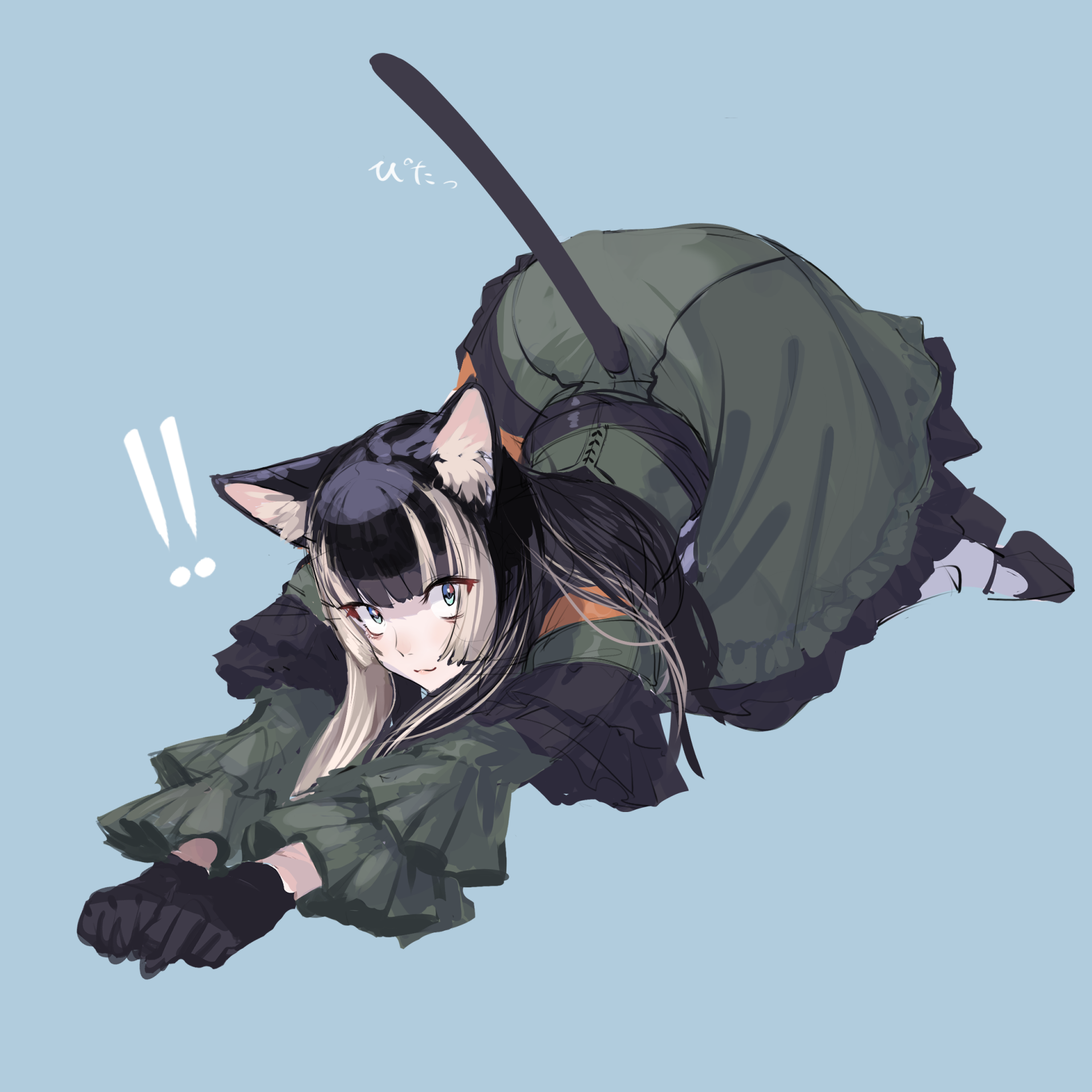 Safebooru - ! !! 1girl animal ears black dress black gloves black hair blue background blue eyes ...