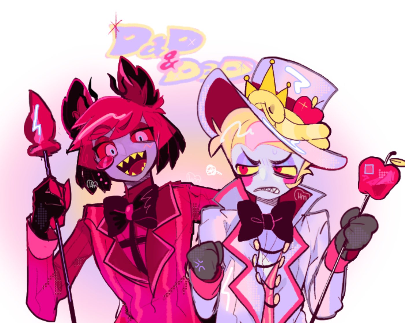 Safebooru - 2boys alastor (hazbin hotel) animal ears antlers apple ...