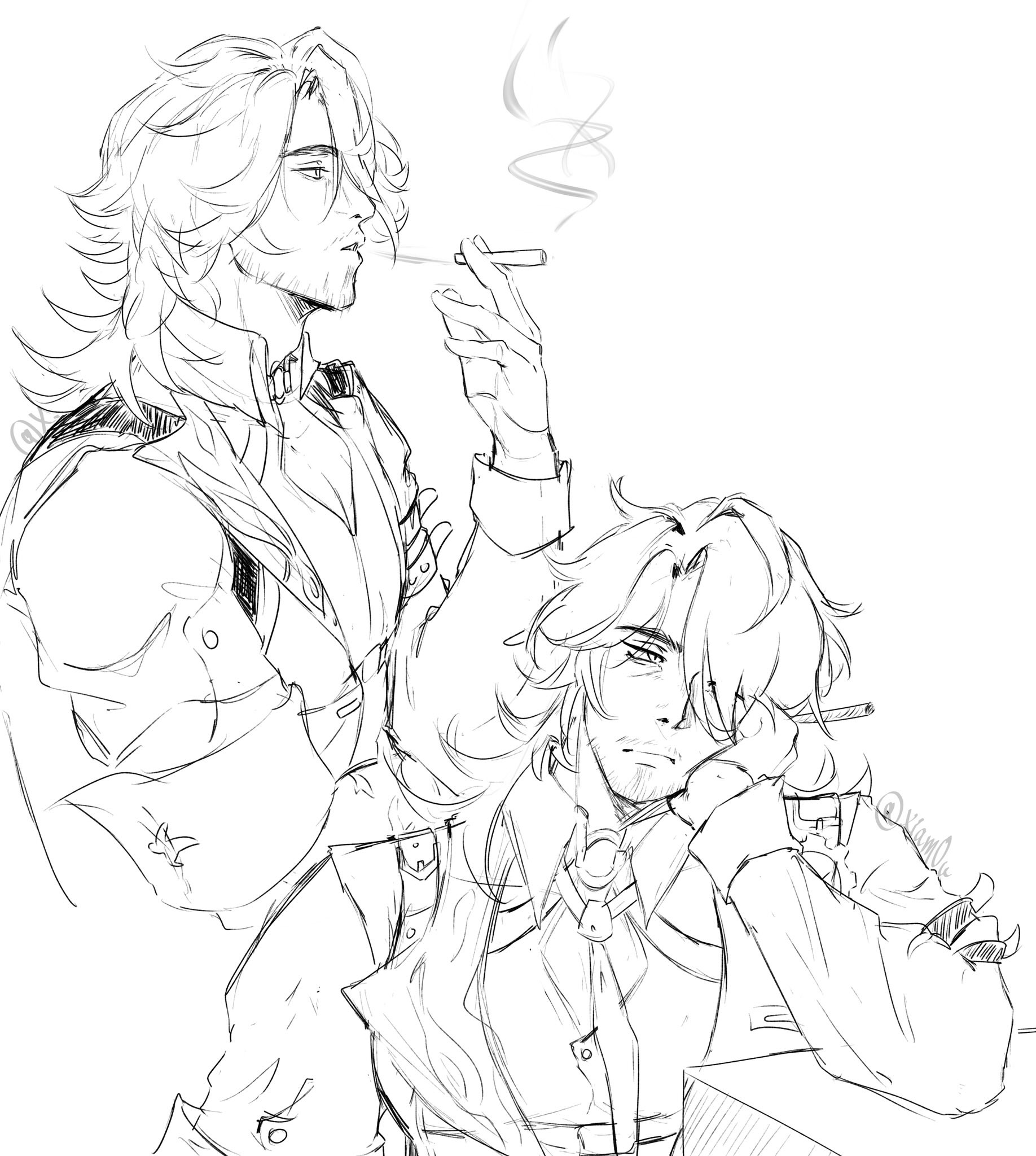 Safebooru 1boy Beard Stubble Cigarette Facial Hair Gallagher Honkai 6503