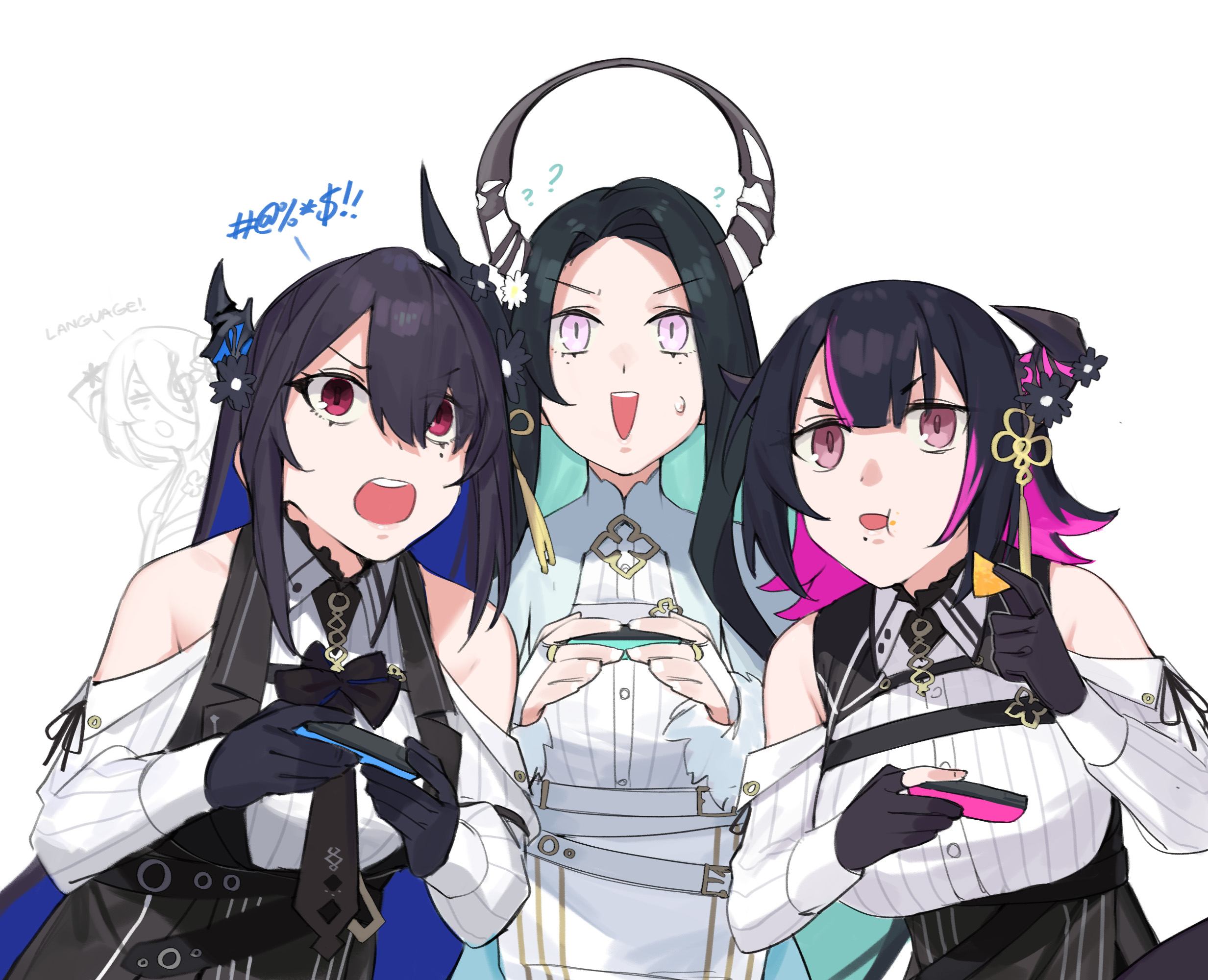 Safebooru - 4girls aradia ravencroft asymmetrical horns black hair blue ...