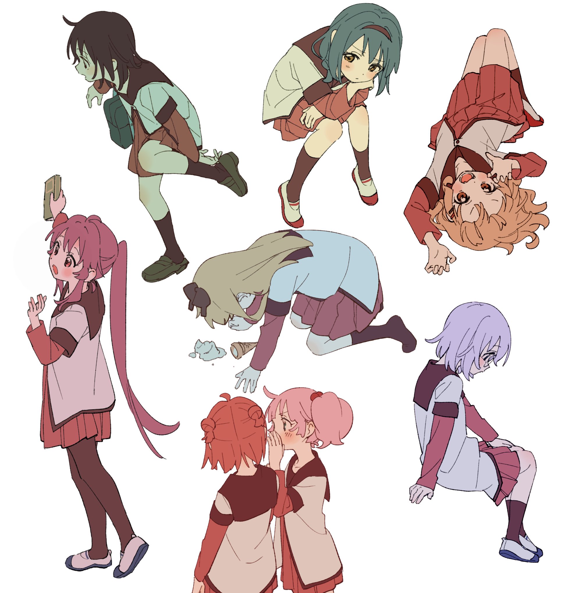 Safebooru - 6+girls ahoge akaza akari bag black hair blonde hair blush book brown eyes brown ...