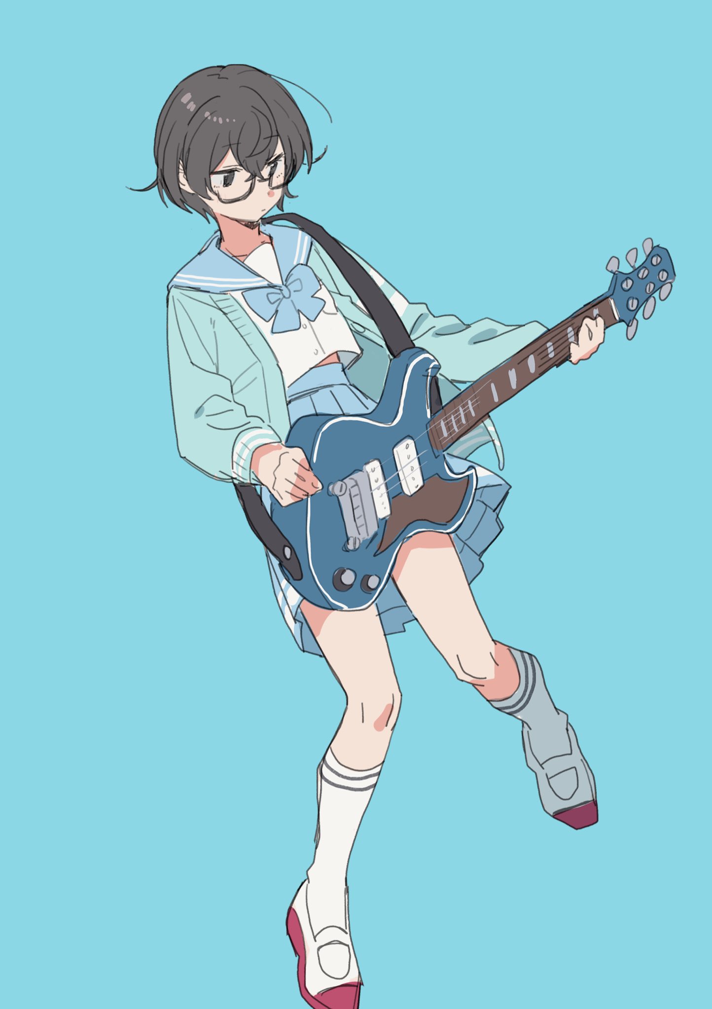 Safebooru - 1girl alternate hairstyle aqua jacket black-framed eyewear black eyes black hair ...