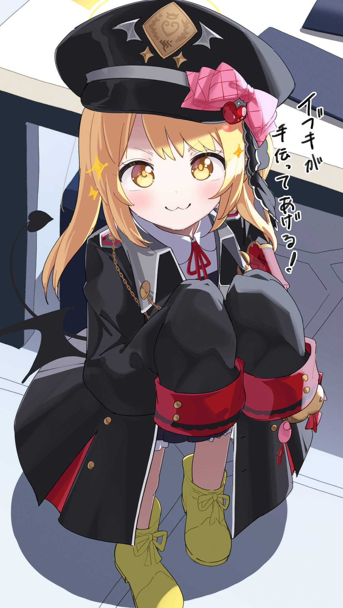 Safebooru - 1girl :3 armband black coat black headwear black ribbon blonde hair blue archive ...